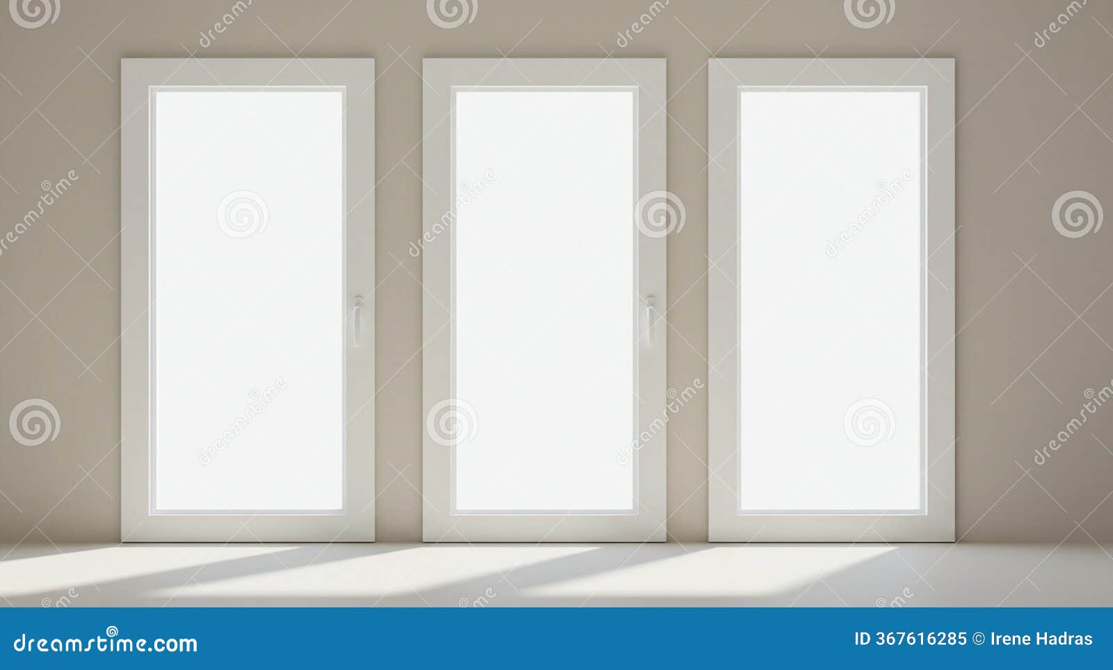 3 Rectangular Windows With Small Arch Windows Above. Book Shelves Are ...