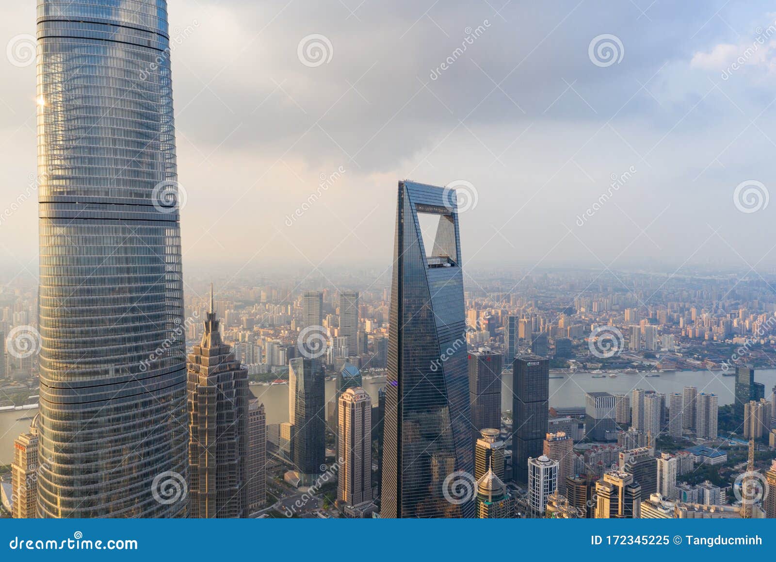Three Tallest Building in Shanghai Drone View at Sunset Editorial Image ...
