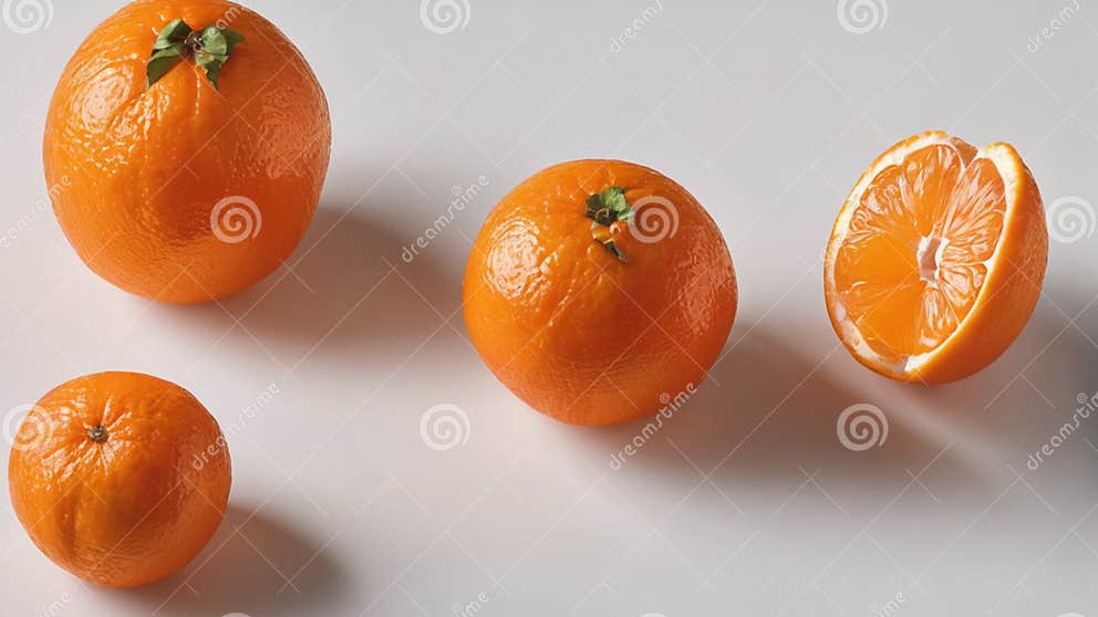 Three Tangerines and Half a Tangerine on a White Background Stock Image ...