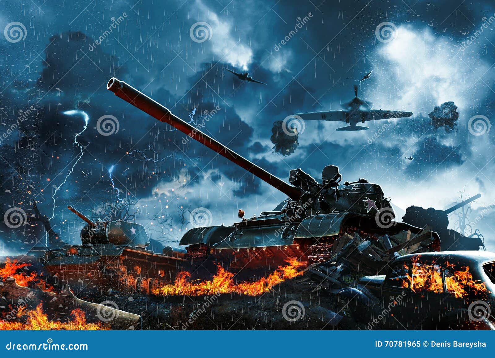 Three Tanks Under Fire from Enemy Aircraft Stock Image - Image of ...