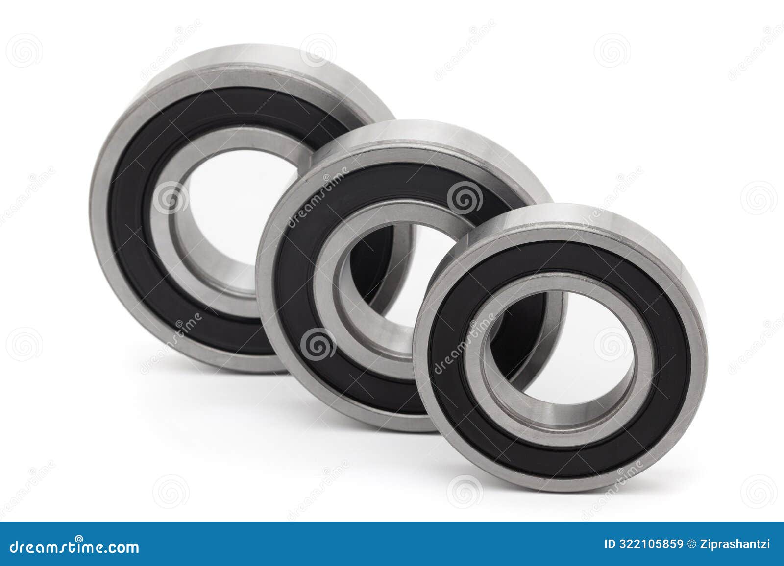 Three Tapered Roller Bearings of Different Sizes, Isolated on a White ...