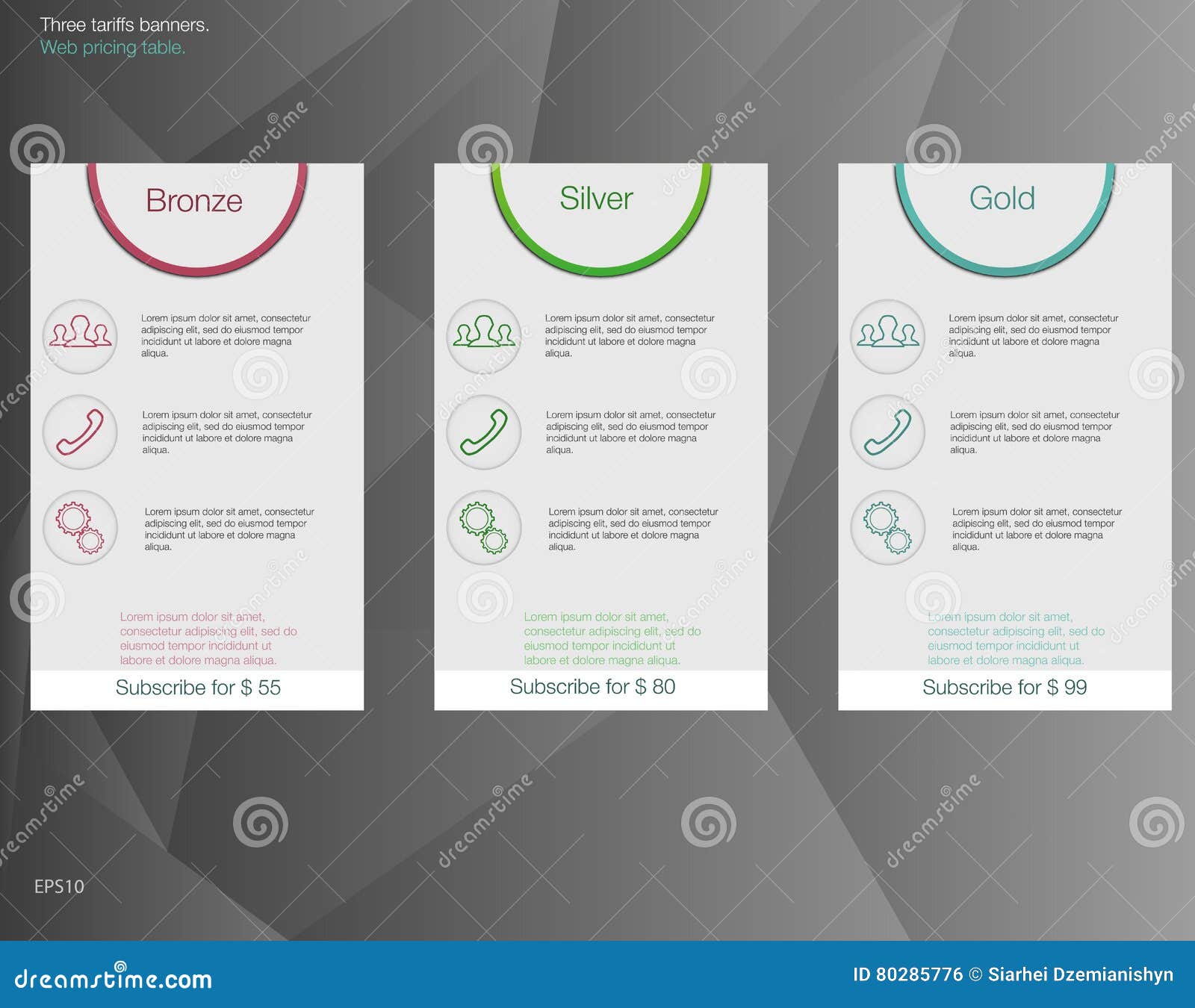 Three Tariffs Banners.Vector Design for Web App. Set Offer Tariffs ...