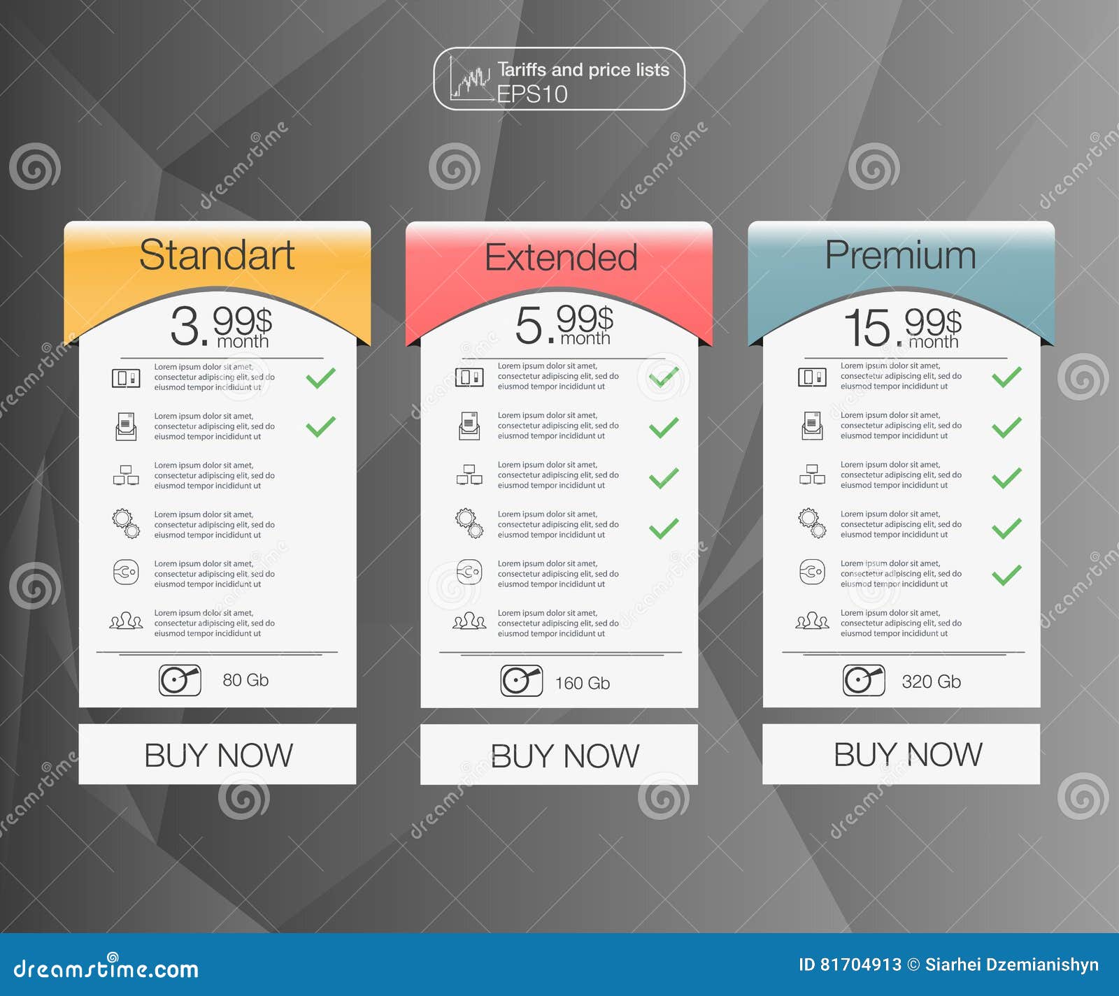 Three Tariffs Banners. Web Pricing Table. Vector Design for Web App ...