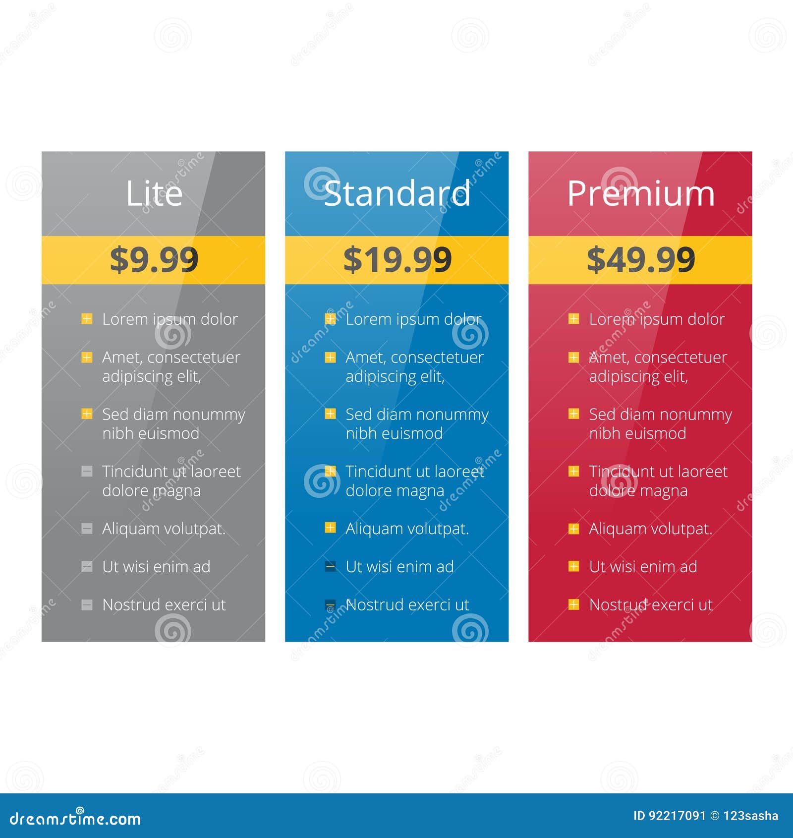 Three tariffs plan stock vector. Illustration of options - 92217091
