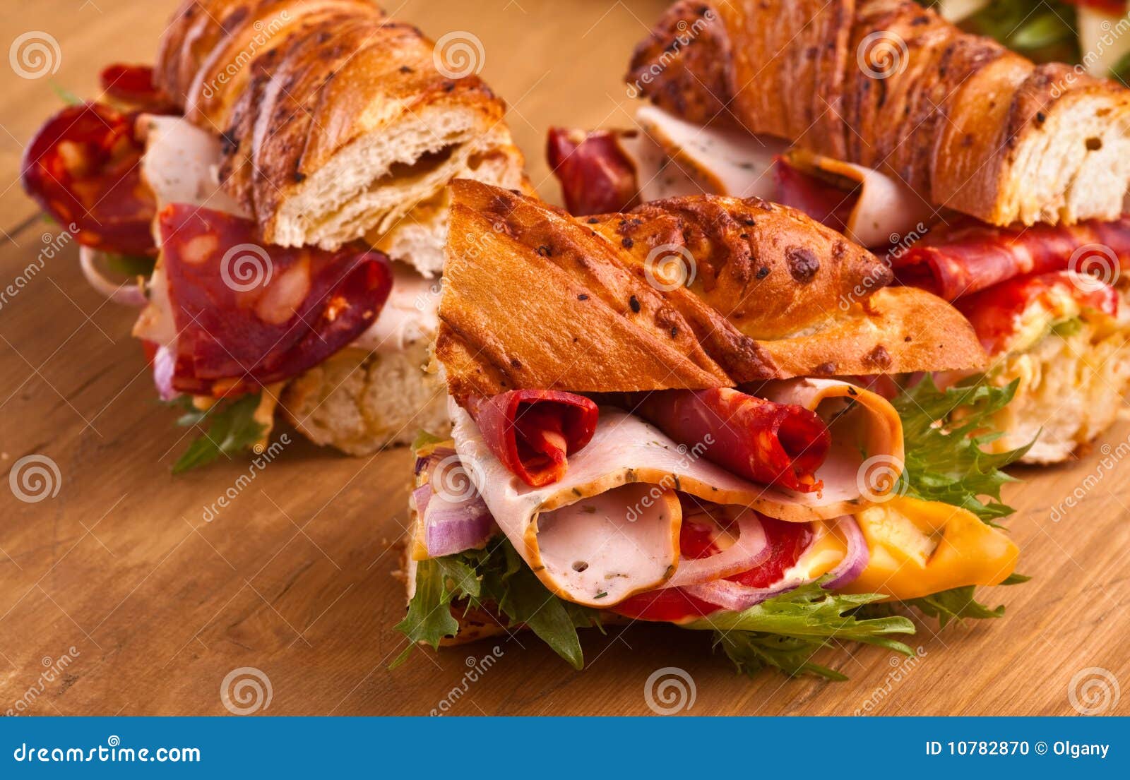 Three tasty sandwiches stock photo. Image of breakfast - 10782870