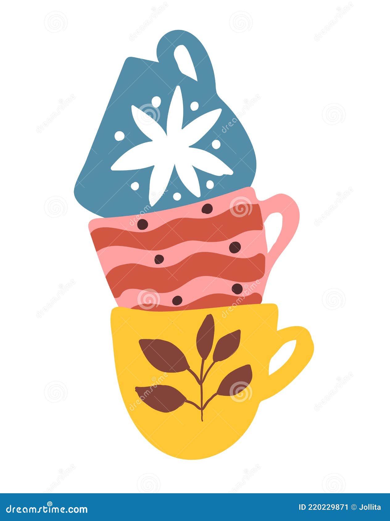 Three Tea Cups with Ornaments Isolated on White Stock Vector ...