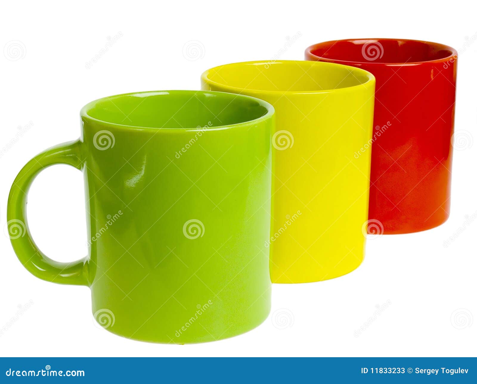 Three Tea Cups. Red, Yellow and Green Stock Image - Image of blue ...