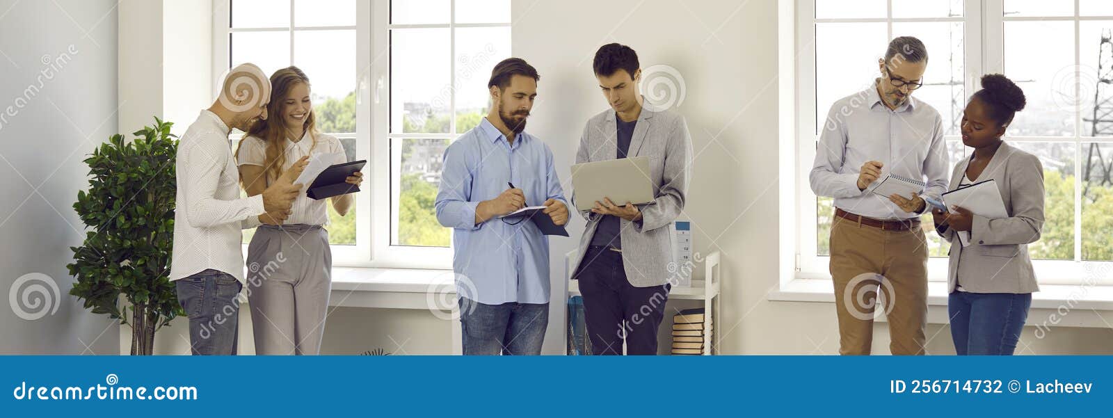 Three Teams of Office Workers Colleagues are Talking, Discussing and ...