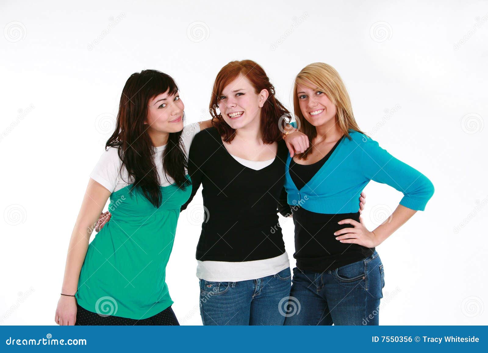 Three teen girls stock photo. Image of diversity, camera - 7550356