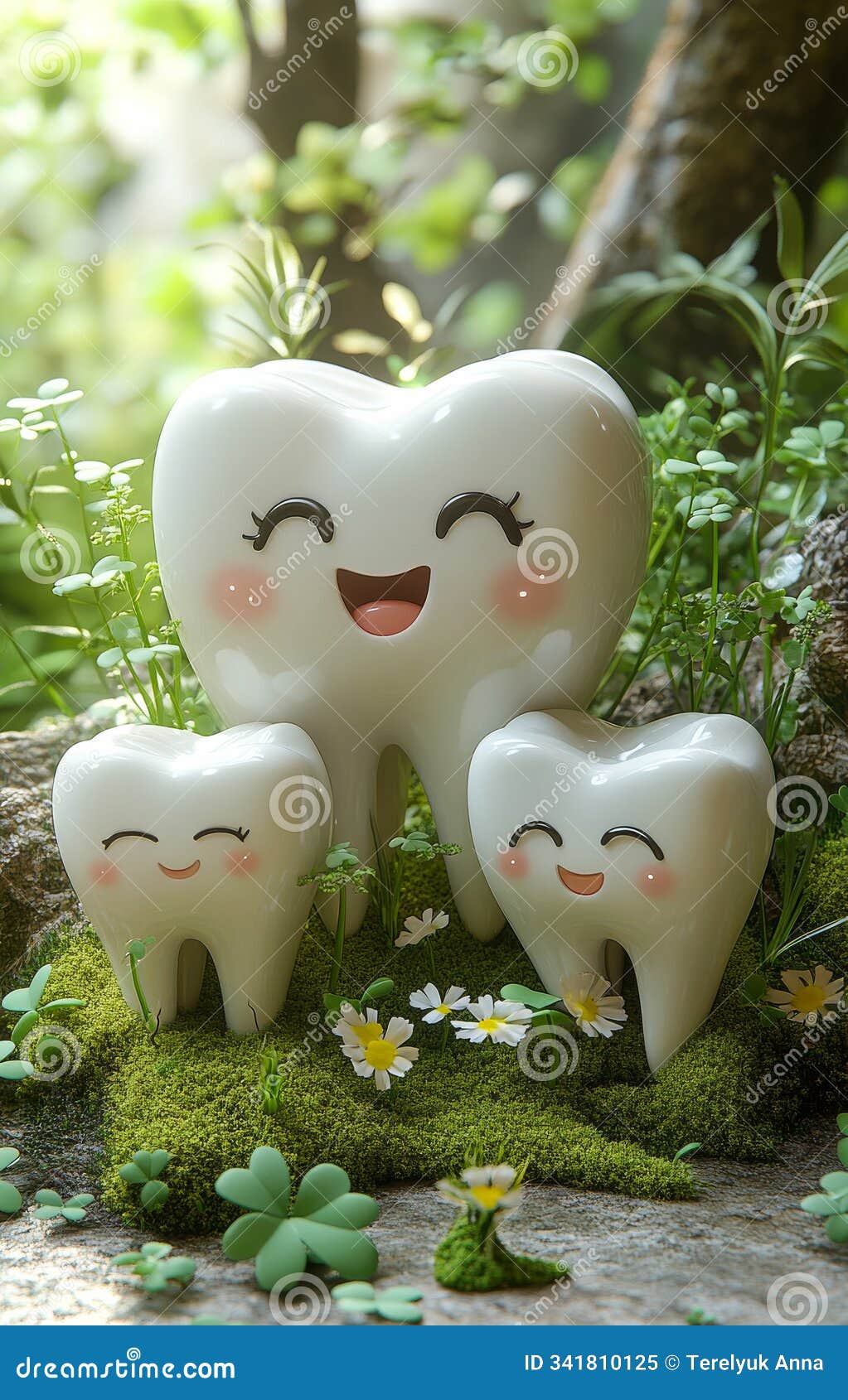 Three Teeth are Smiling and Sitting on a Mossy Rock Stock Image - Image ...