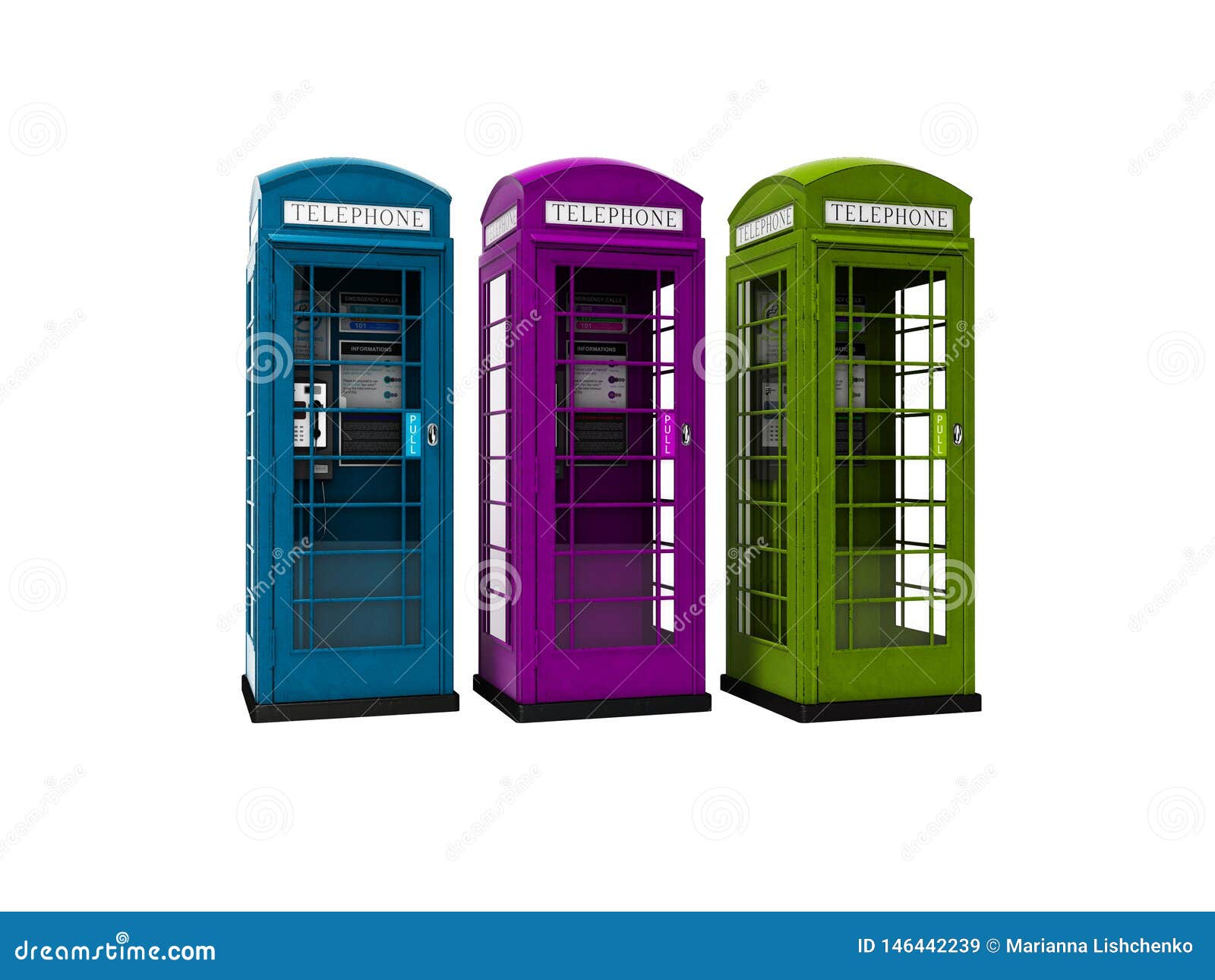 Three Telephone Booths For Talking For Money 3d Render On White ...