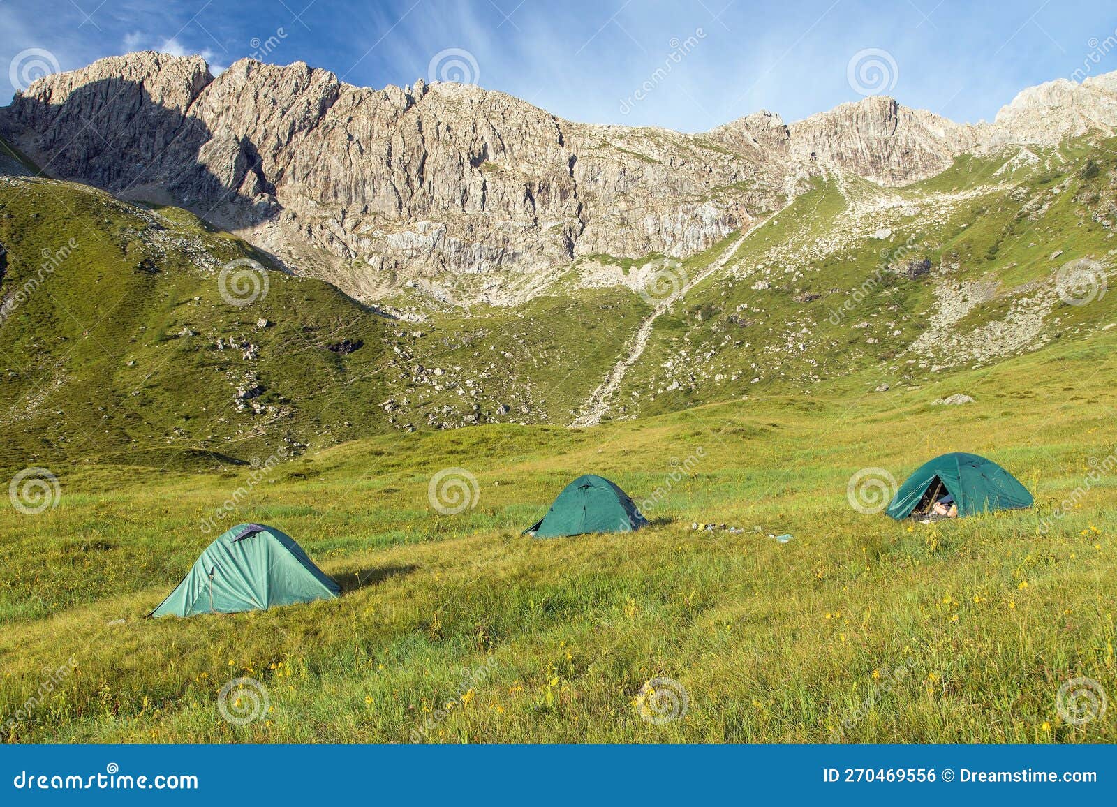Three Tents on a Meadow in the Mountains Stock Photo - Image of extreme ...
