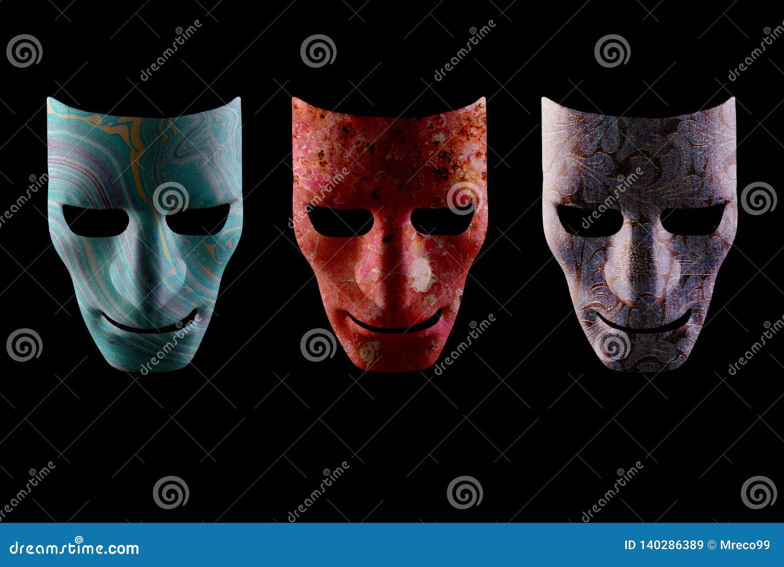 Three Textured AI Robotic Face Masks Stock Image - Image of automatic ...