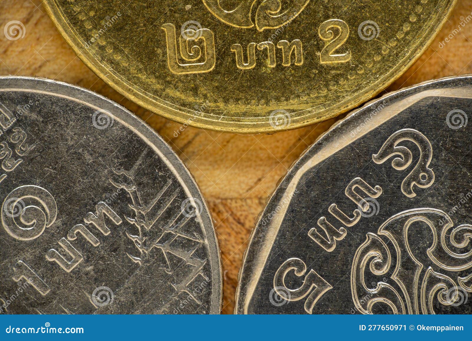 Three Thai Coins One, Two and Five Baht , Macro Stock Image - Image of ...