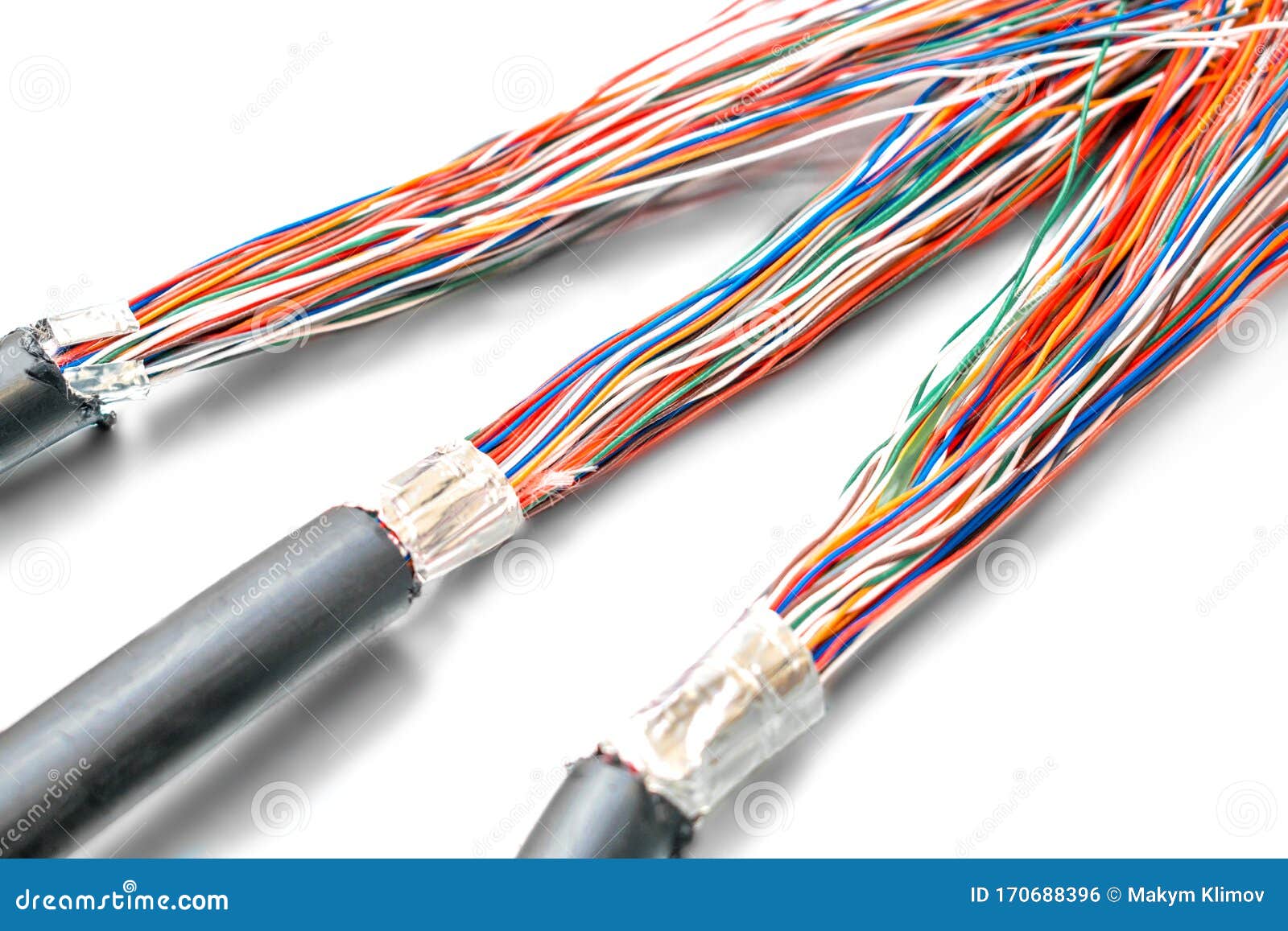 Three Thick Cables Tangled In One Big Bundle Of Wires. Multi-colored ...