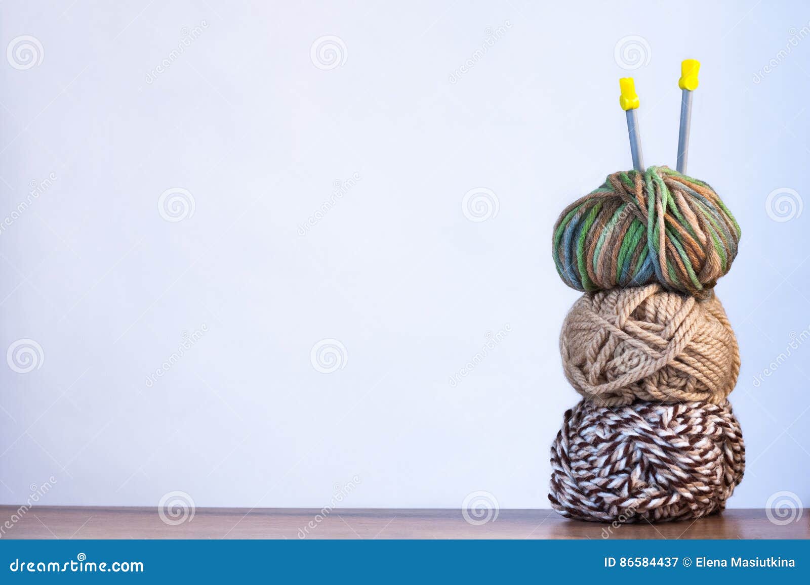 Three Threads for Knitting White and Brown Colors and Spokes on Stock ...
