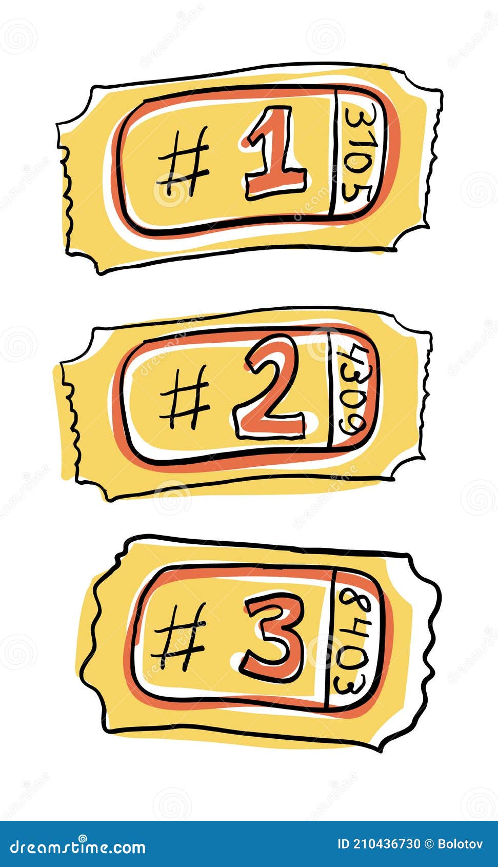 Three Tickets Vector Illustration. Cinema Theme Doodle Elements Stock ...