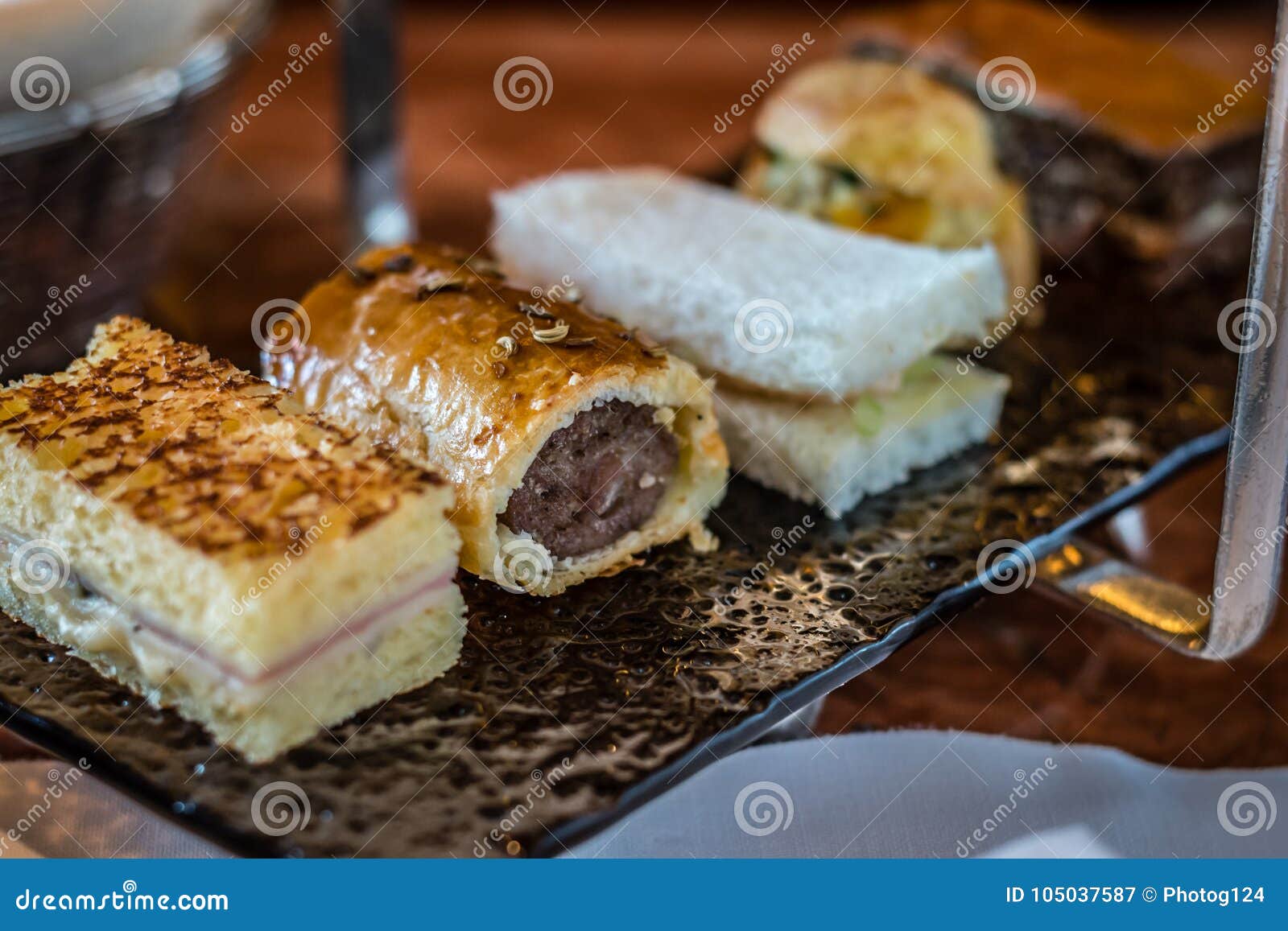 Three Tier Afternoon Tea Set and Pastries Stock Image - Image of ...