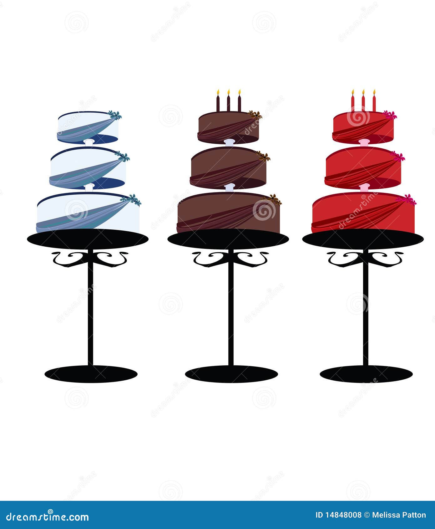 Three Tier Cakes on Stands Isolated Stock Illustration - Illustration ...