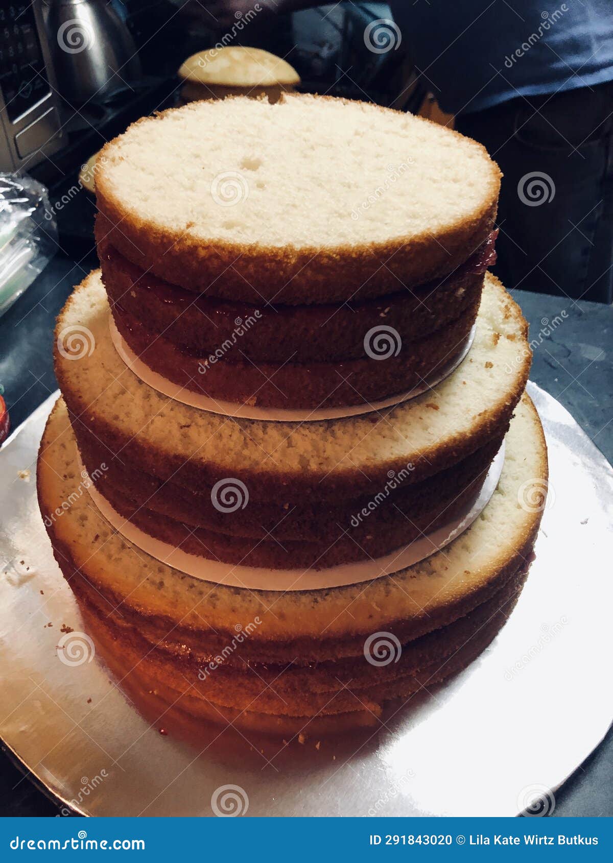 Three Tier White Cake Wedding Cake Raspberry Filling Stock Photo ...