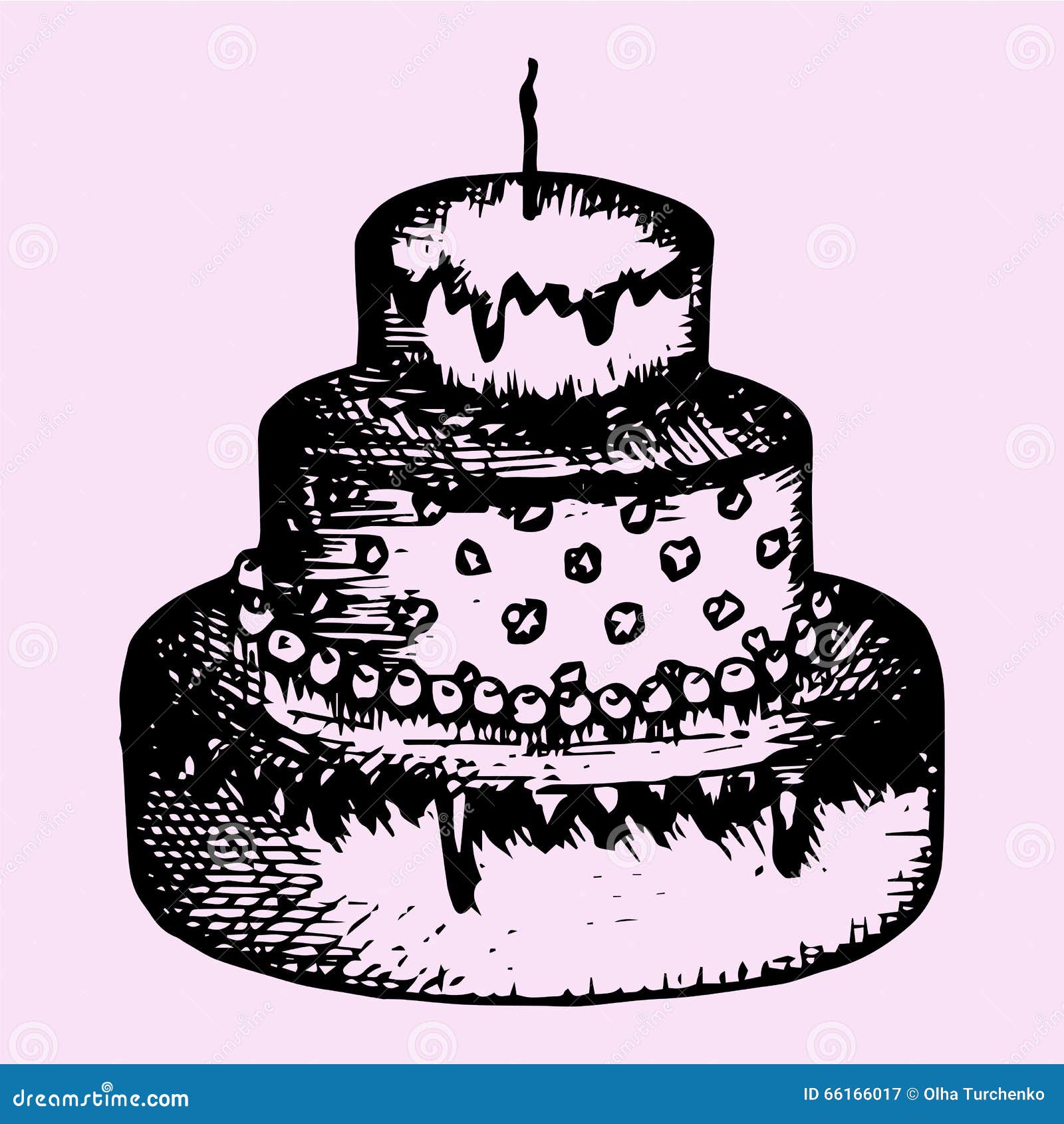 Three-tiered Cake with Candle Stock Vector - Illustration of graphic ...