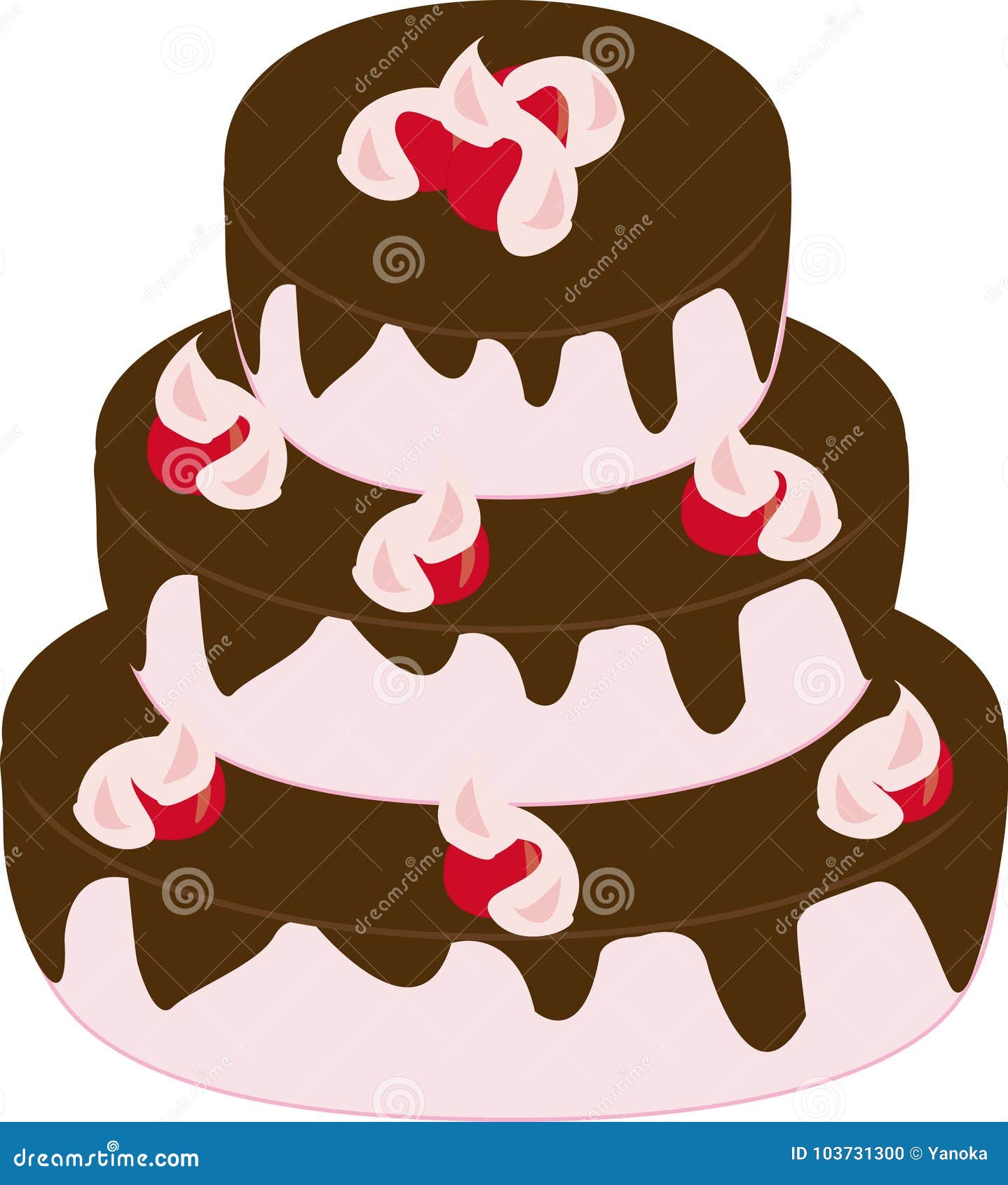 Three-tiered Cake with Chocolate Icing Stock Vector - Illustration of ...