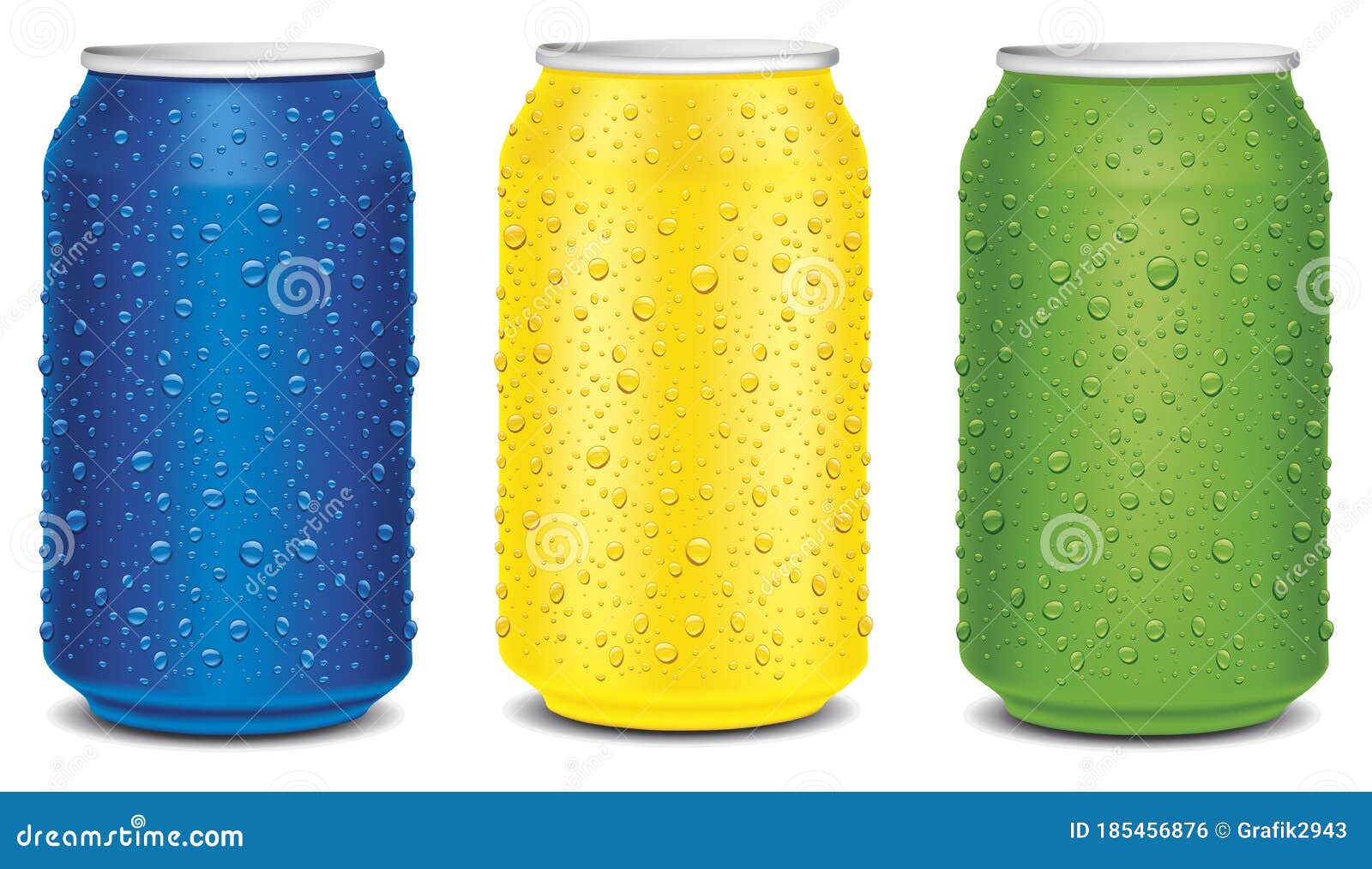 Three Tin Different Color Cans with Many Water Drops Stock Vector ...