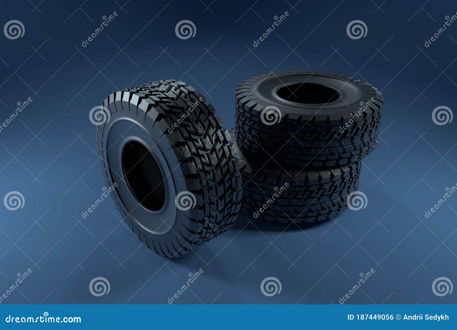 Three Tires on a Dark Blue Background Stock Illustration - Illustration ...