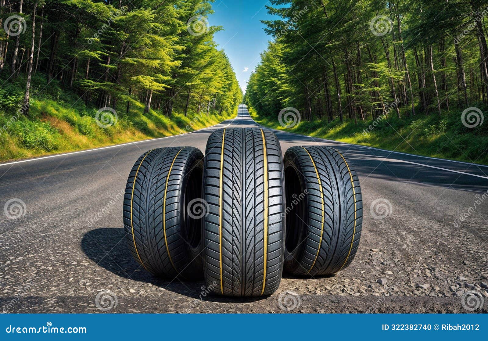 Three Tires Tyres on the Road Stock Illustration - Illustration of tyre ...