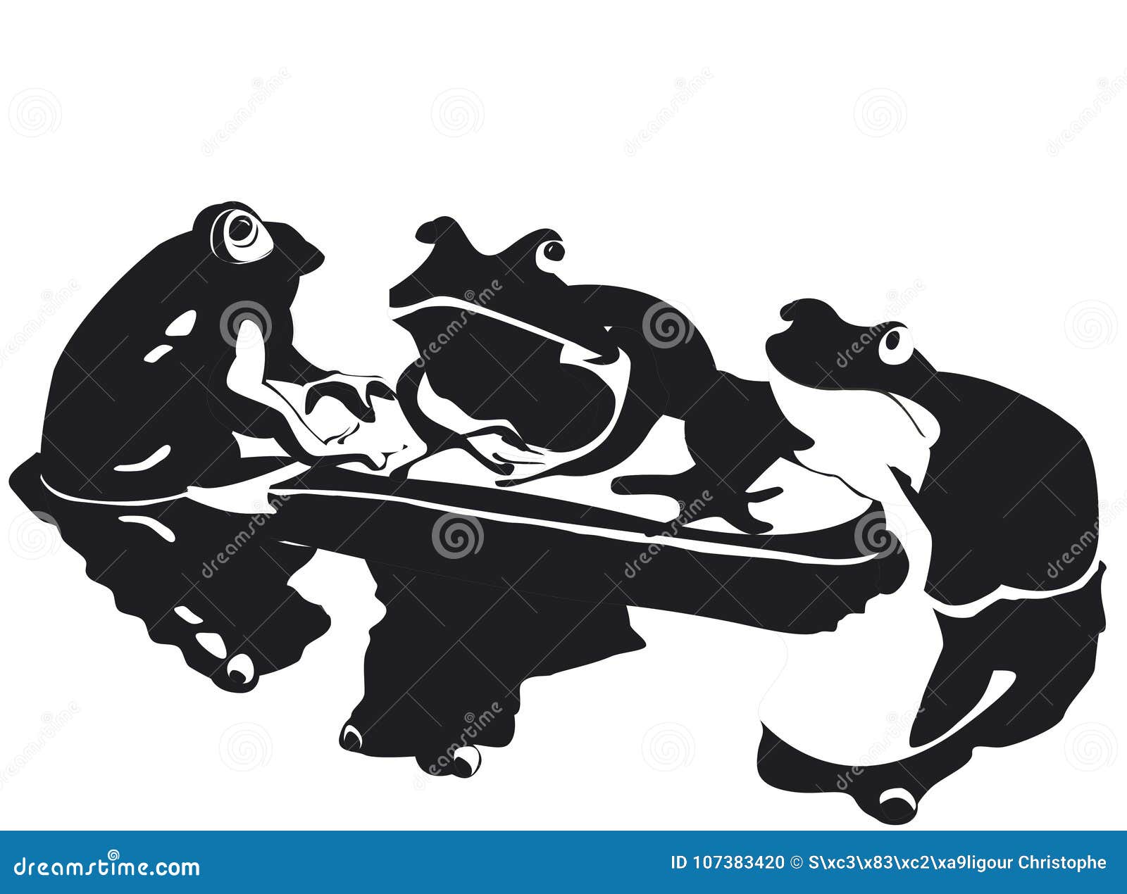 Three Toads an Stone in Black and White Stock Vector - Illustration of ...