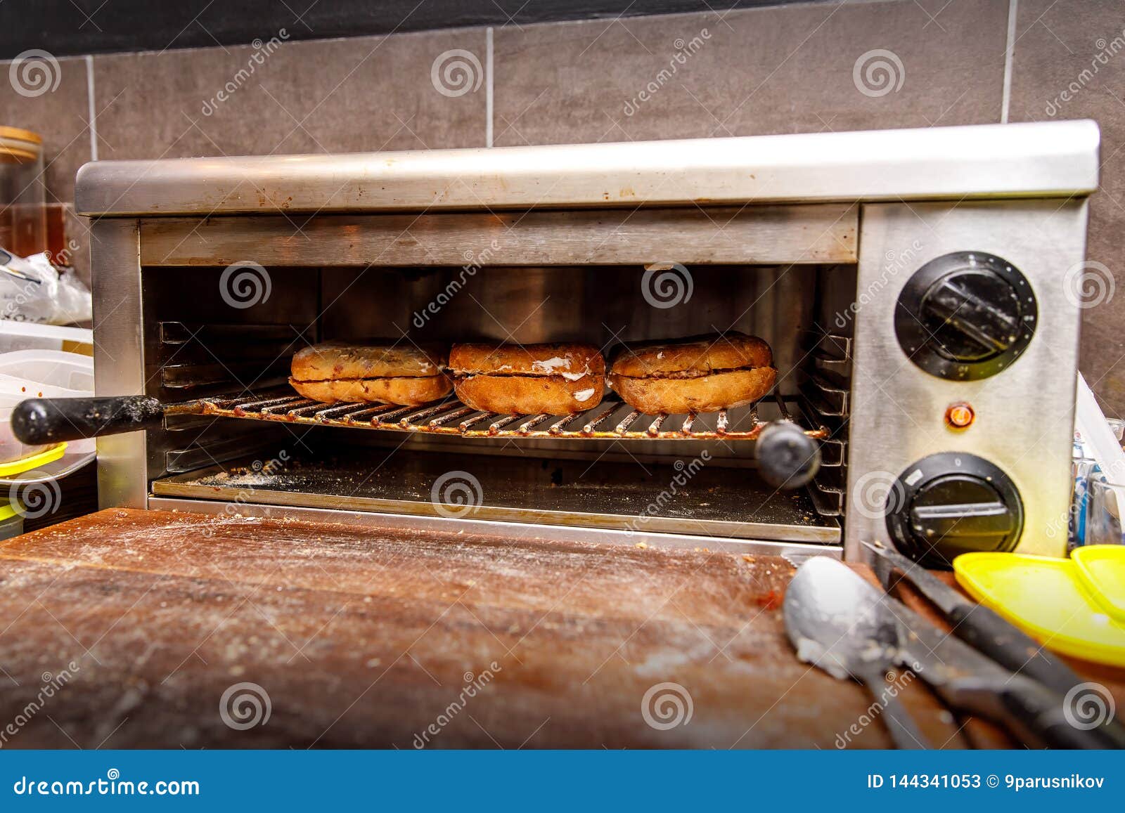 Three Toasts with Filling for Snacks Cooked in the Oven. Stock Image ...