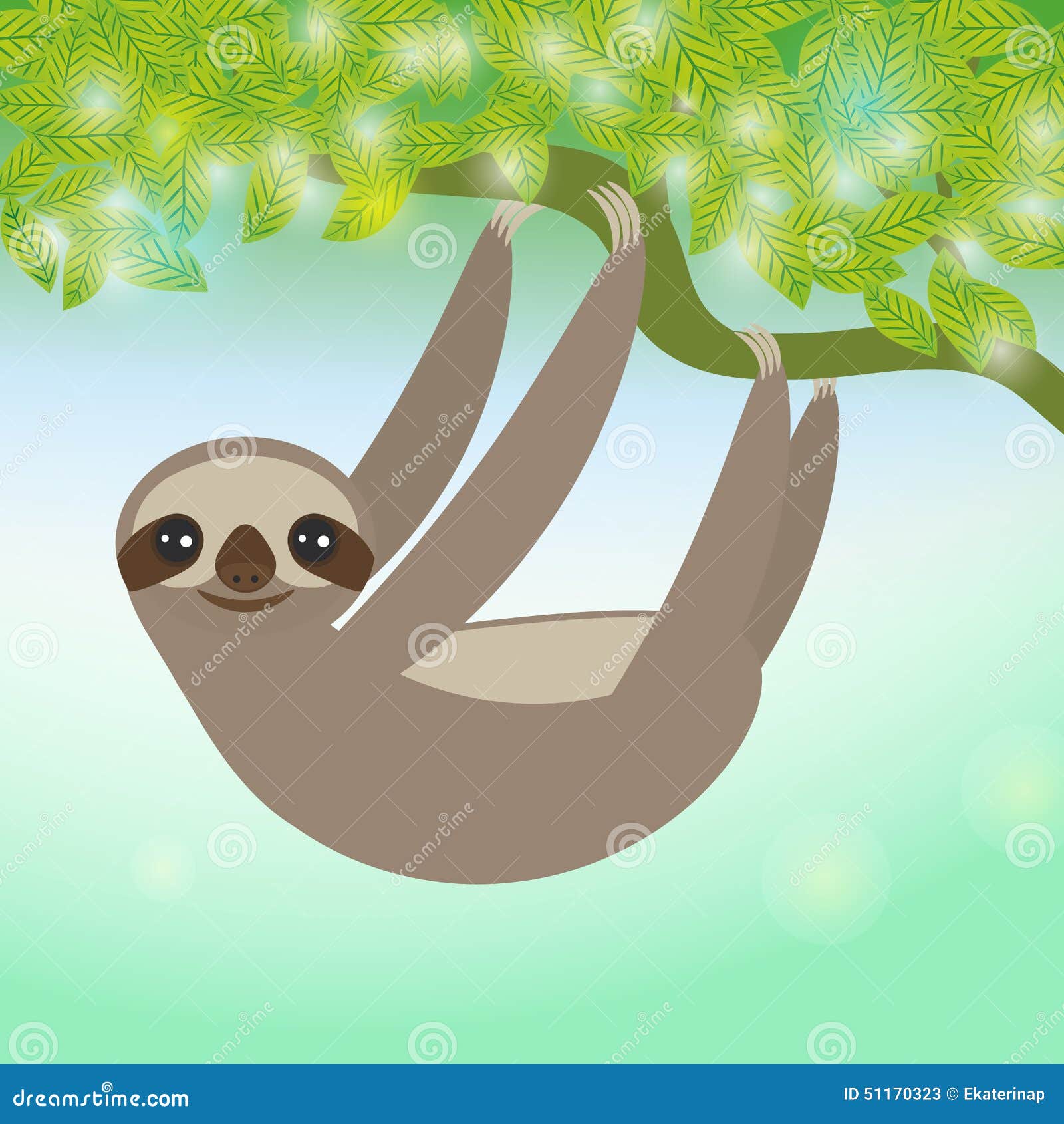 Three-toed Sloth on Green Branch. Vector Stock Vector - Illustration of ...