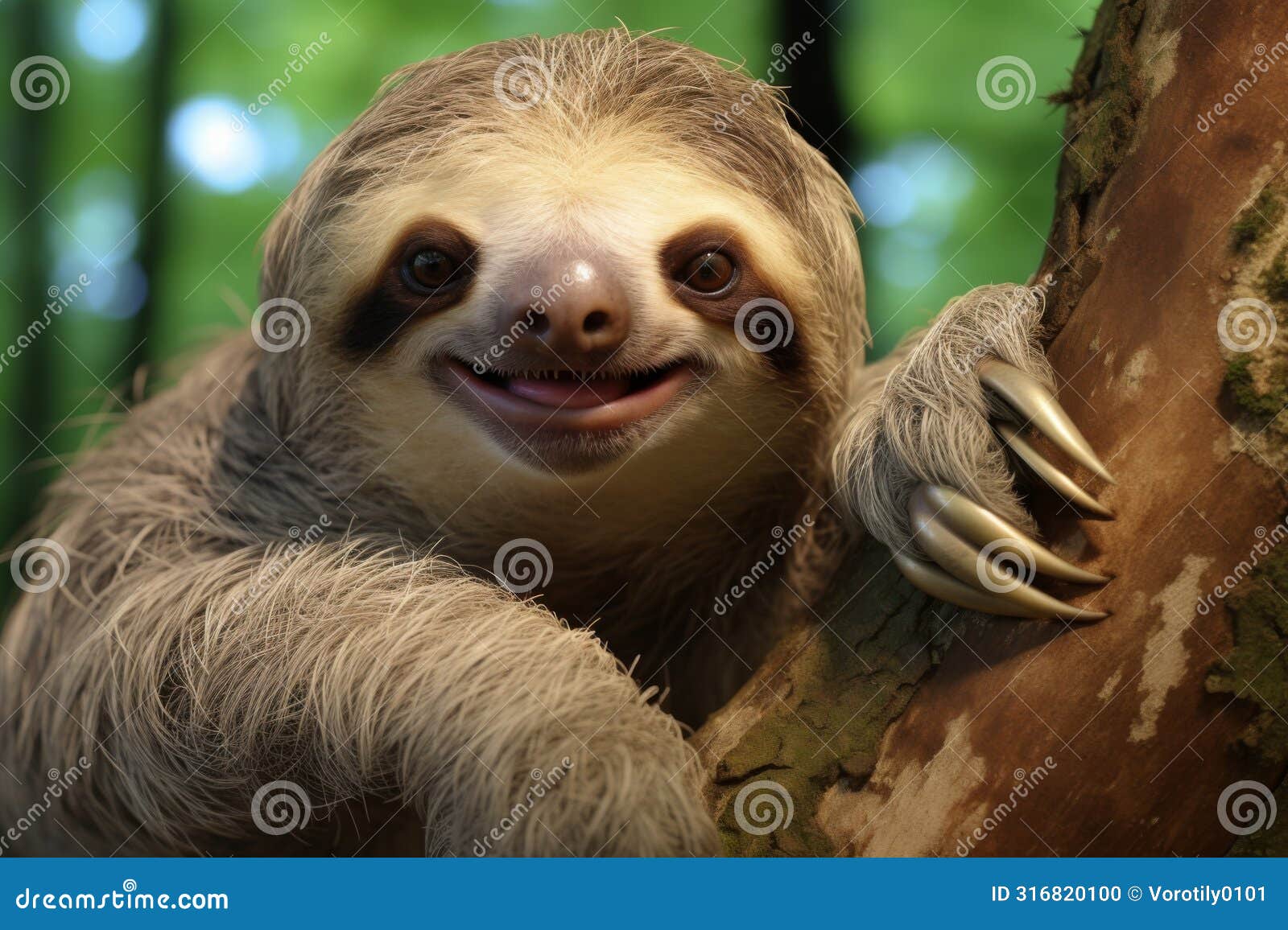 Three Toed Sloth in Tree in Rainforest. Close Up Portrait of a Sloth ...