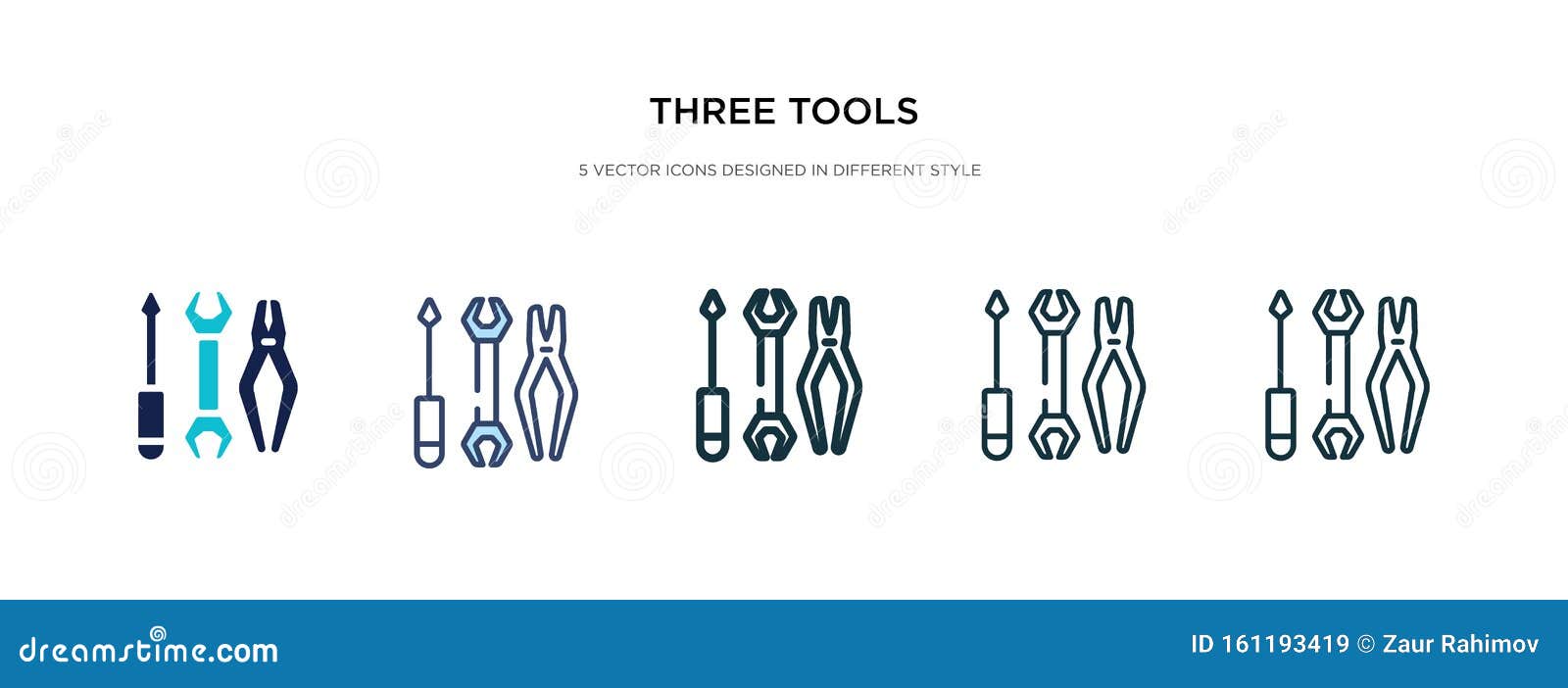 Three Tools Icon in Different Style Vector Illustration. Two Colored ...