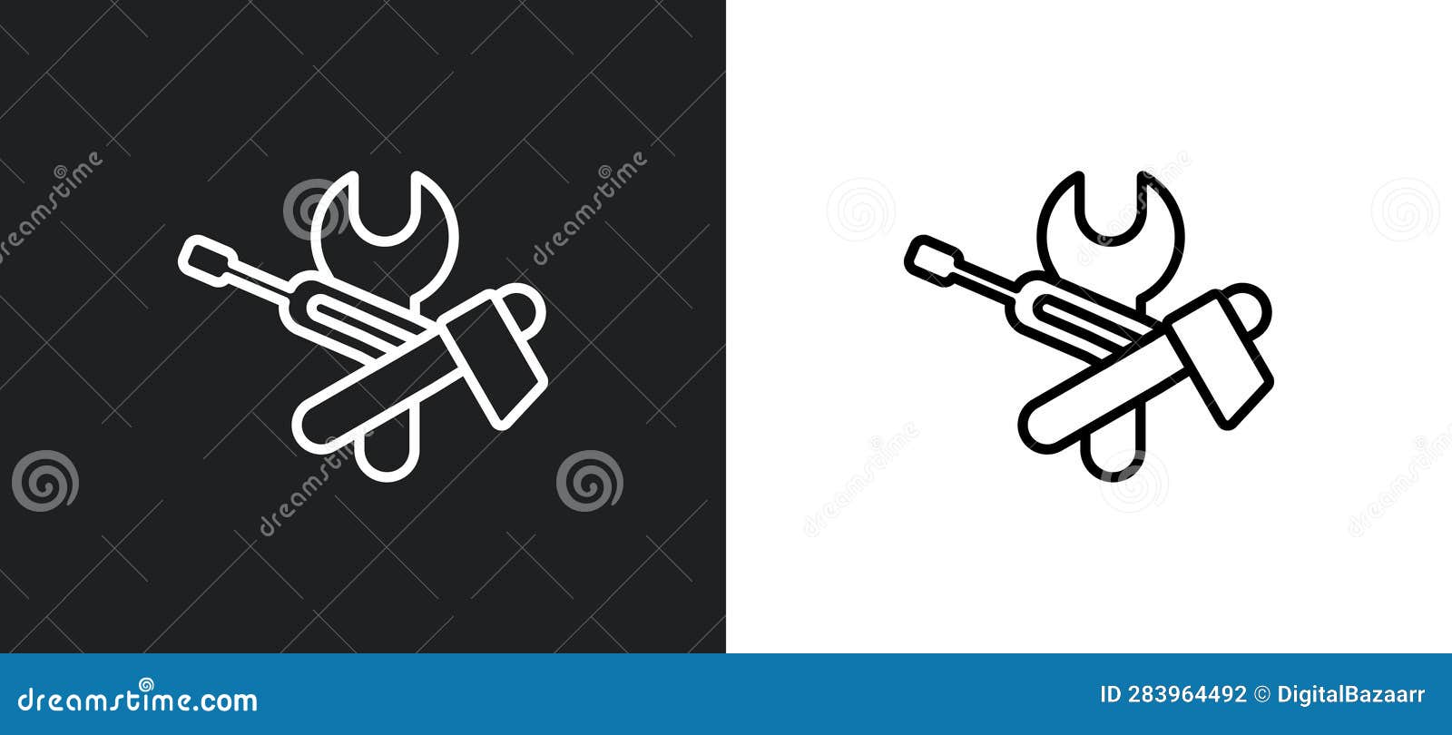 Three Tools Outline Icon in White and Black Colors. Three Tools Flat ...