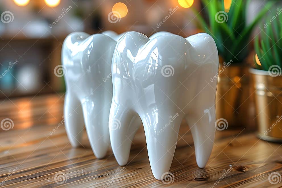 Three Tooth-Shaped Toothbrush Holders on Table Generative AI Stock ...