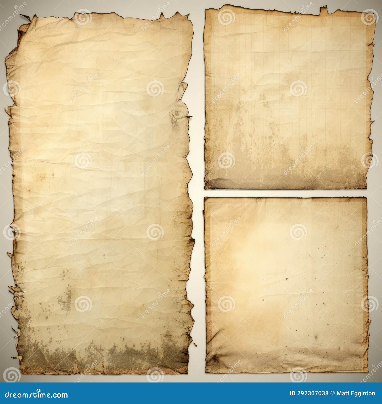 Three Torn Pieces of Old Paper with Aged Edges Stock Photo - Image of ...