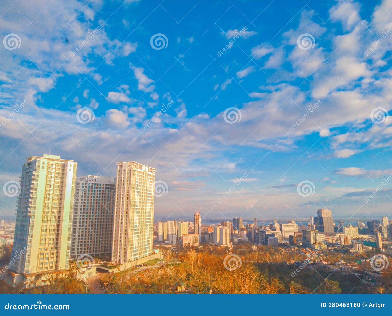 Three tower viewing hills stock photo. Image of metropolis - 280463180