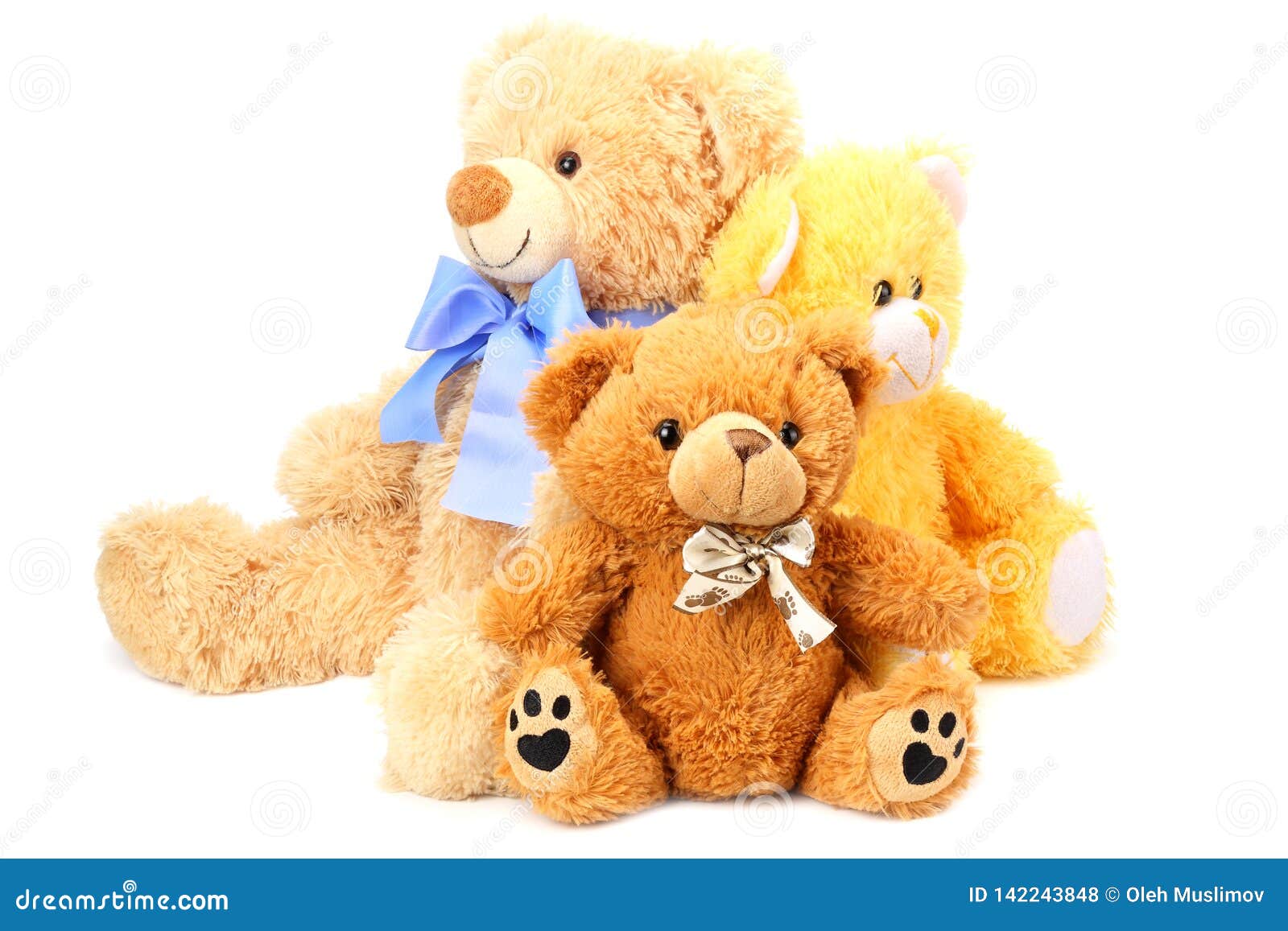 Three Toy Teddy Bears Isolated on White Background Stock Photo - Image ...