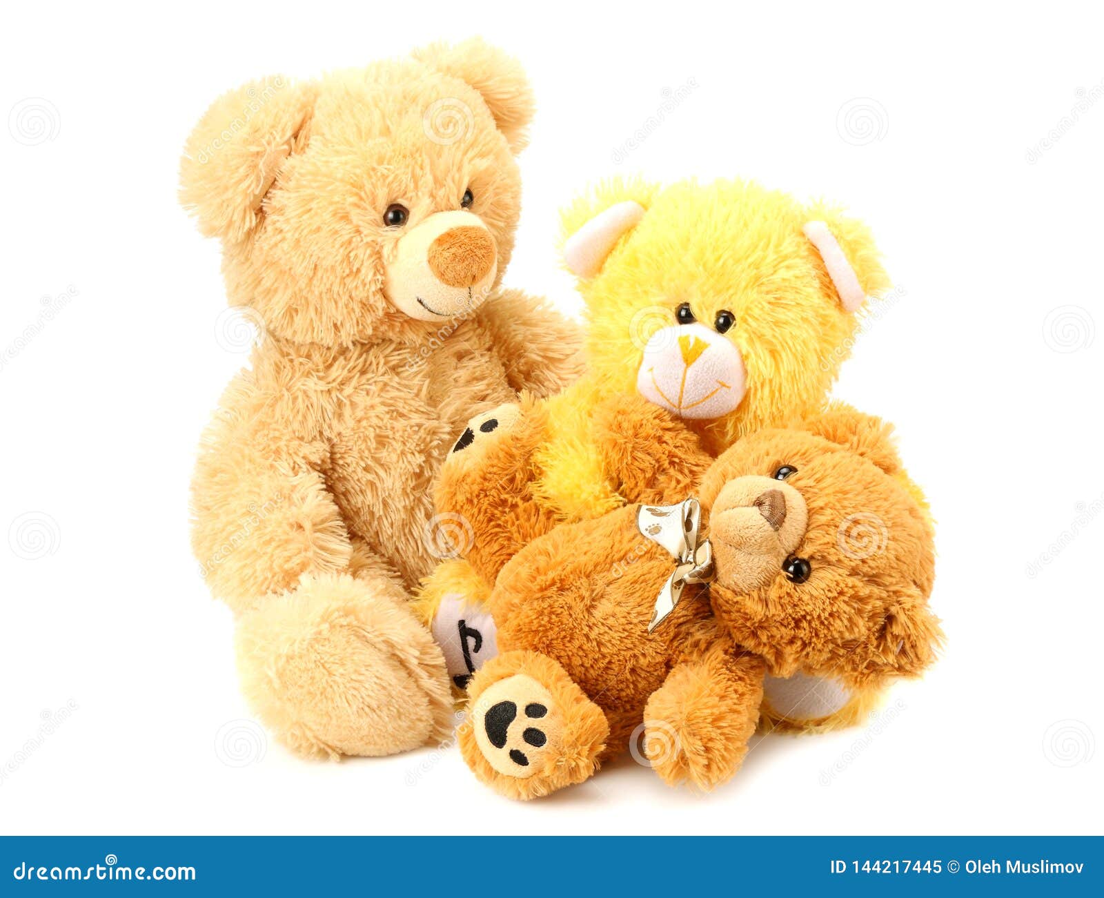 Three Toy Teddy Bears Isolated on White Background Stock Image - Image ...