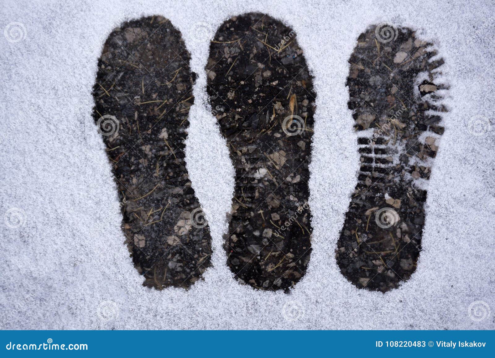 Three Tracks in the Snow from the Soles . Stock Image - Image of fresh ...