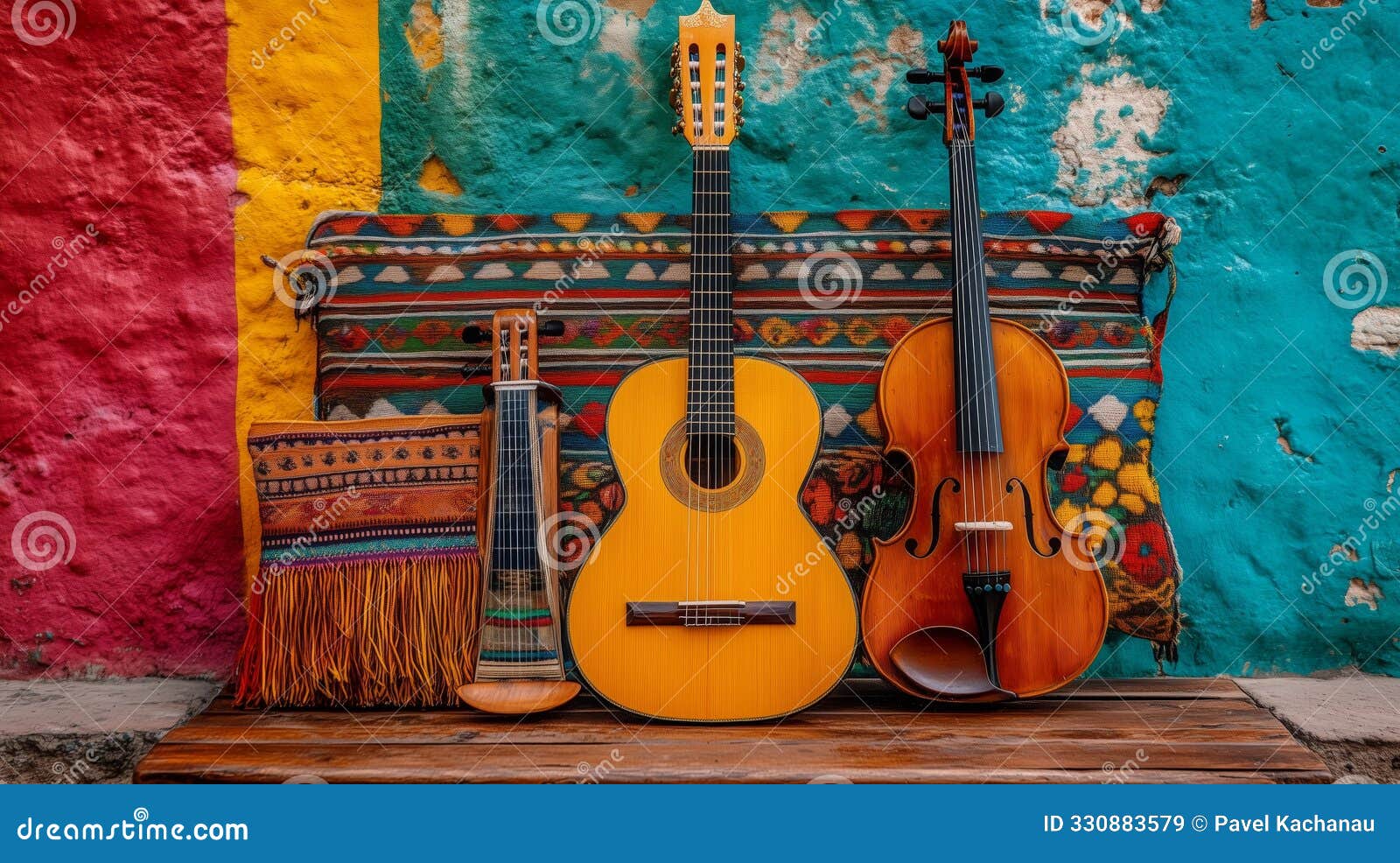 Three Traditional Musical Instruments are Arranged Beautifully on a ...