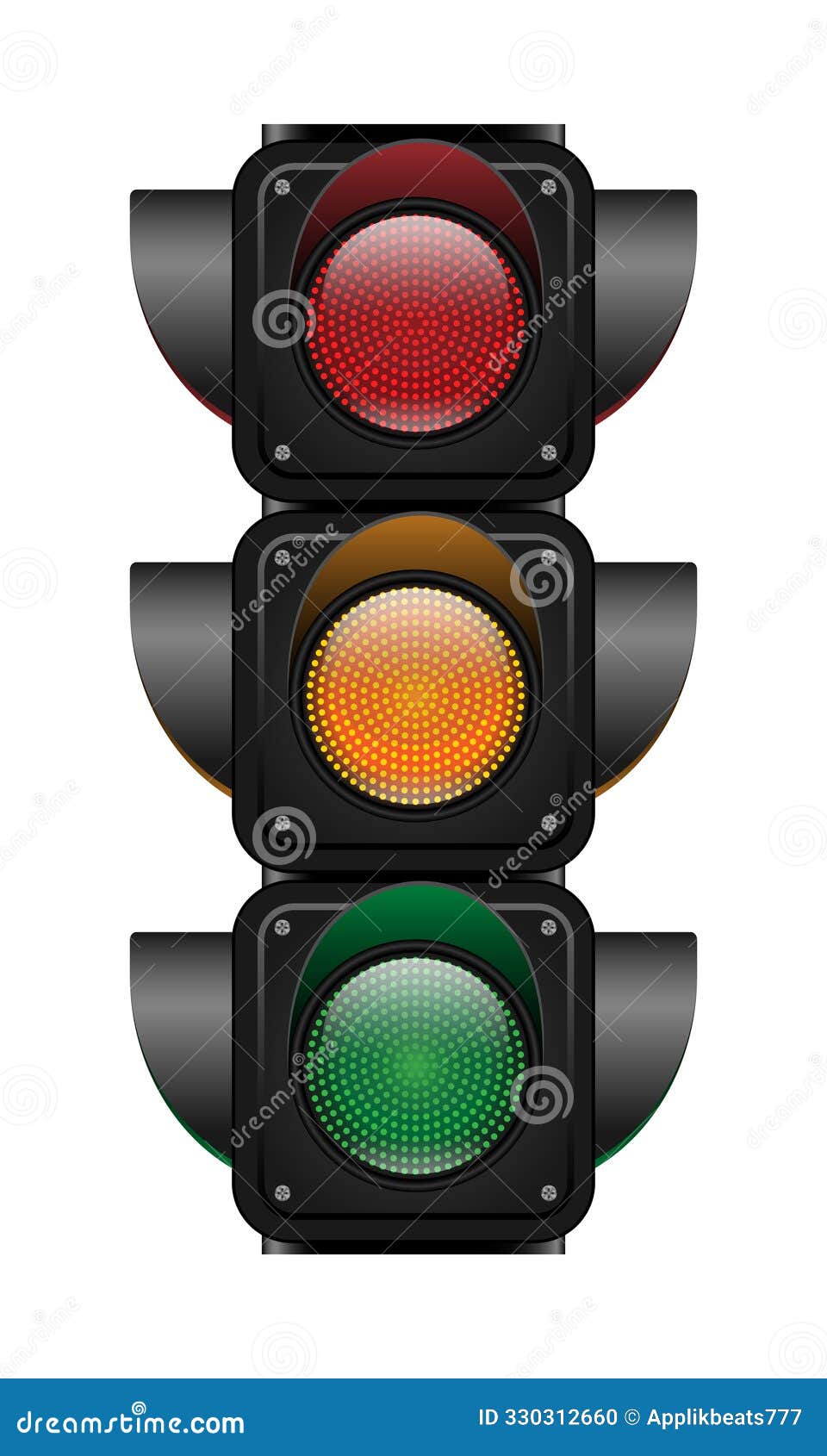 Three Traffic Lights with All Three Colors on. Realistic Vector ...