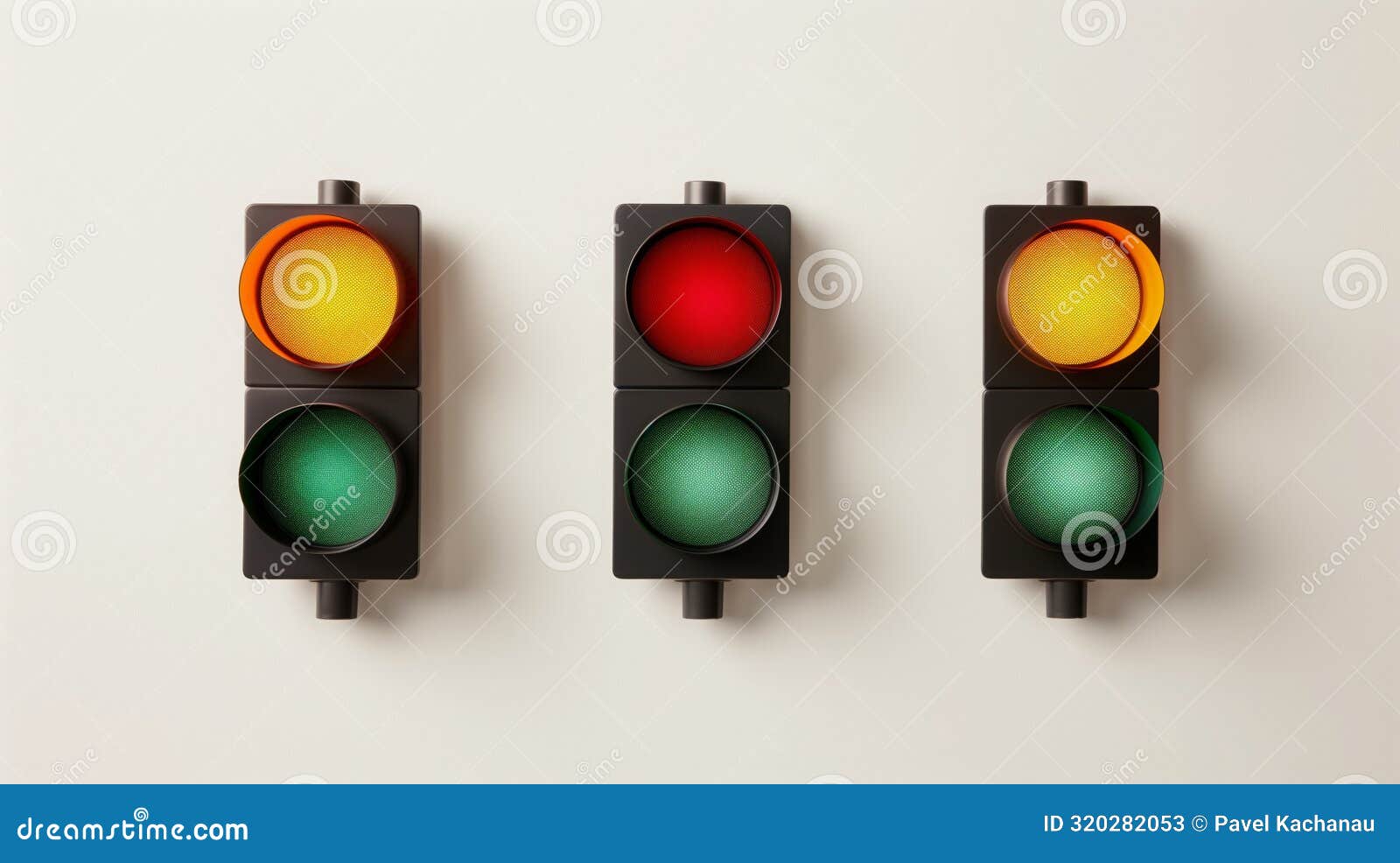Three Traffic Lights Displayed in a Row on a Wall Stock Image - Image ...