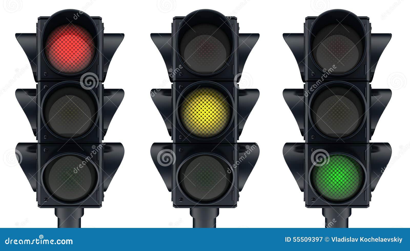 Three traffic lights stock illustration. Illustration of signal - 55509397