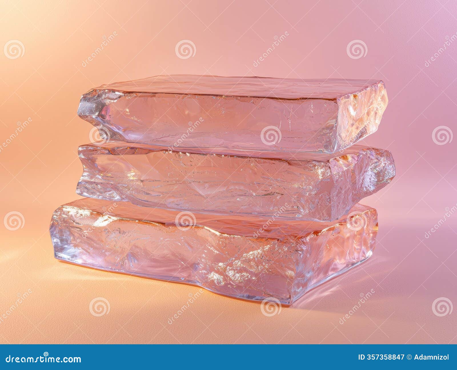 Three Translucent Blocks Stacked on a Peach Background Stock ...