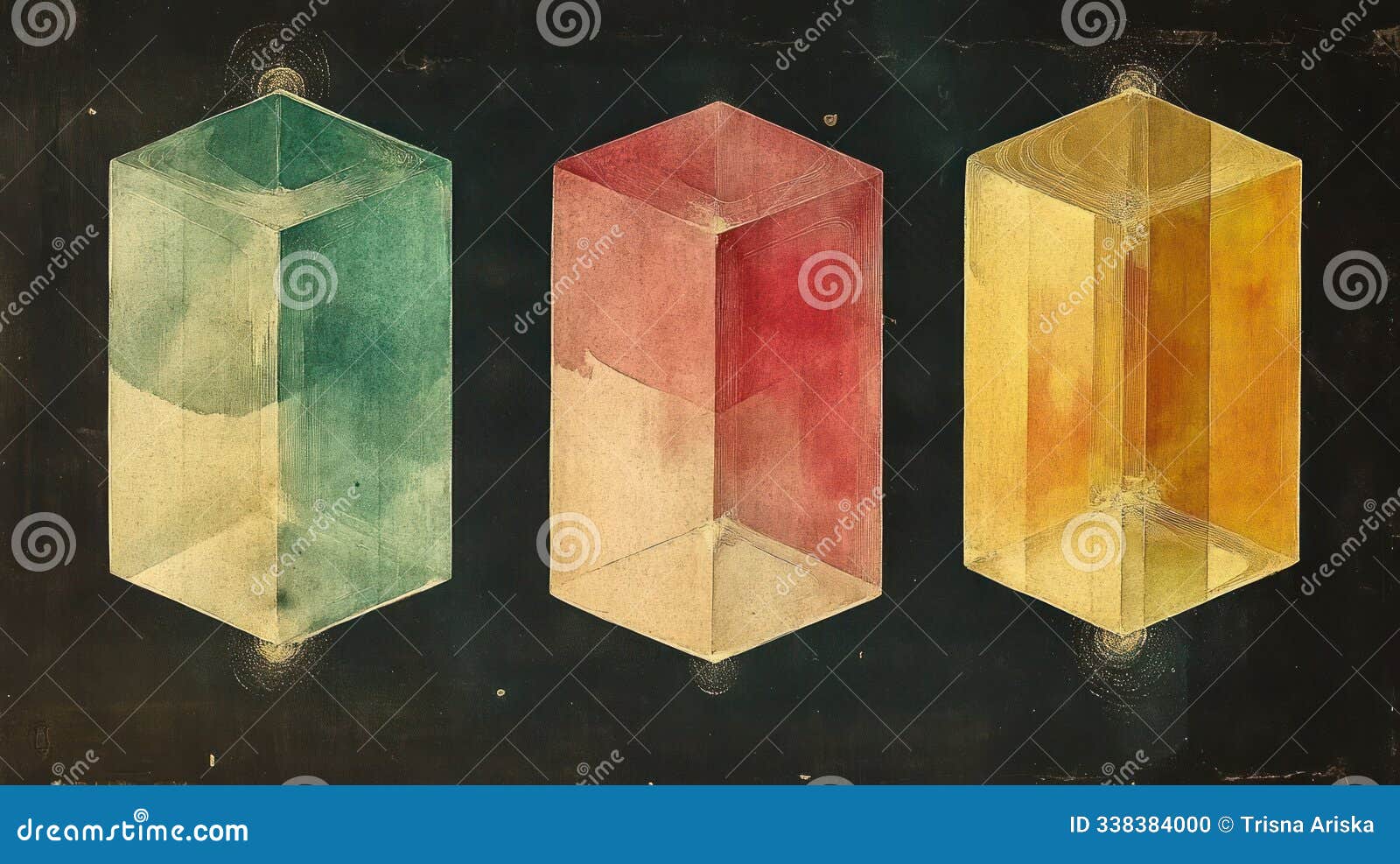 Three Translucent Geometric Shapes in Varying Colors Against a Dark ...