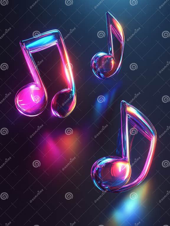 Colorful 3D Music Notes Glowing in Vibrant Light Against a Dark ...