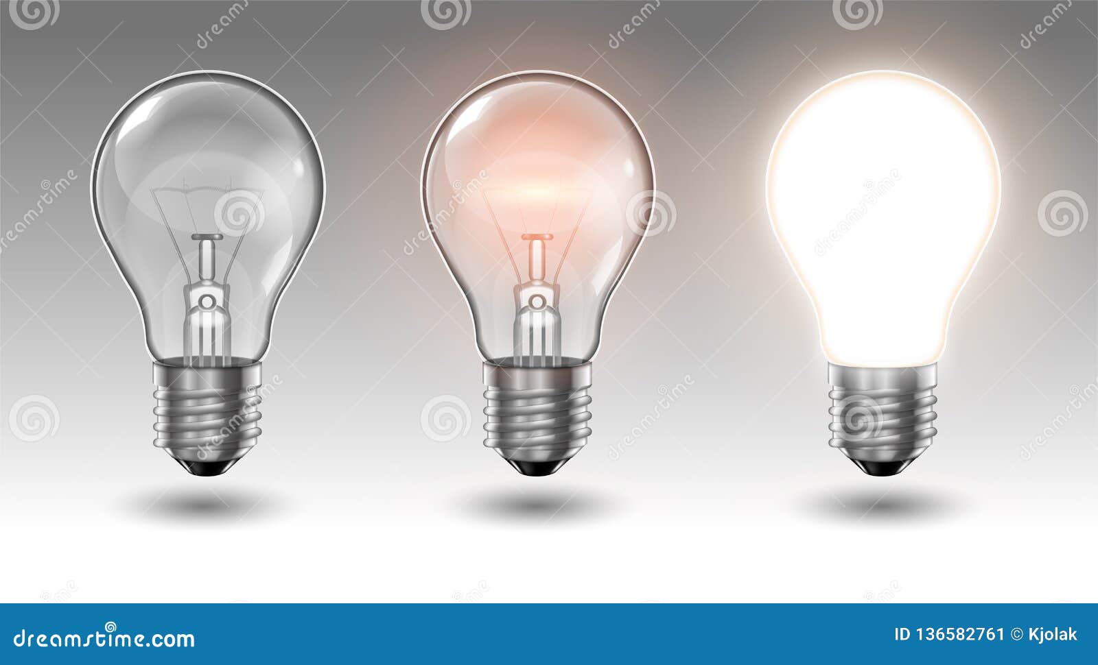 Three Transparent Light Bulbs, One of Which is Off, while the Others ...