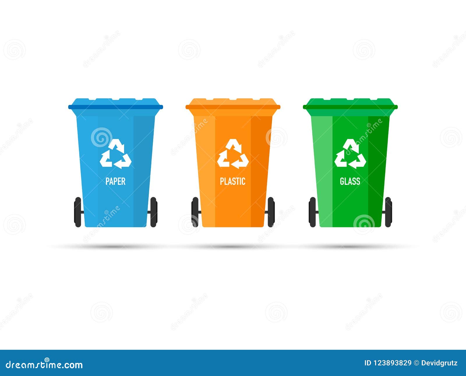 Three Trash Cans Garbage Bins with Recycle Mark on a White Background ...